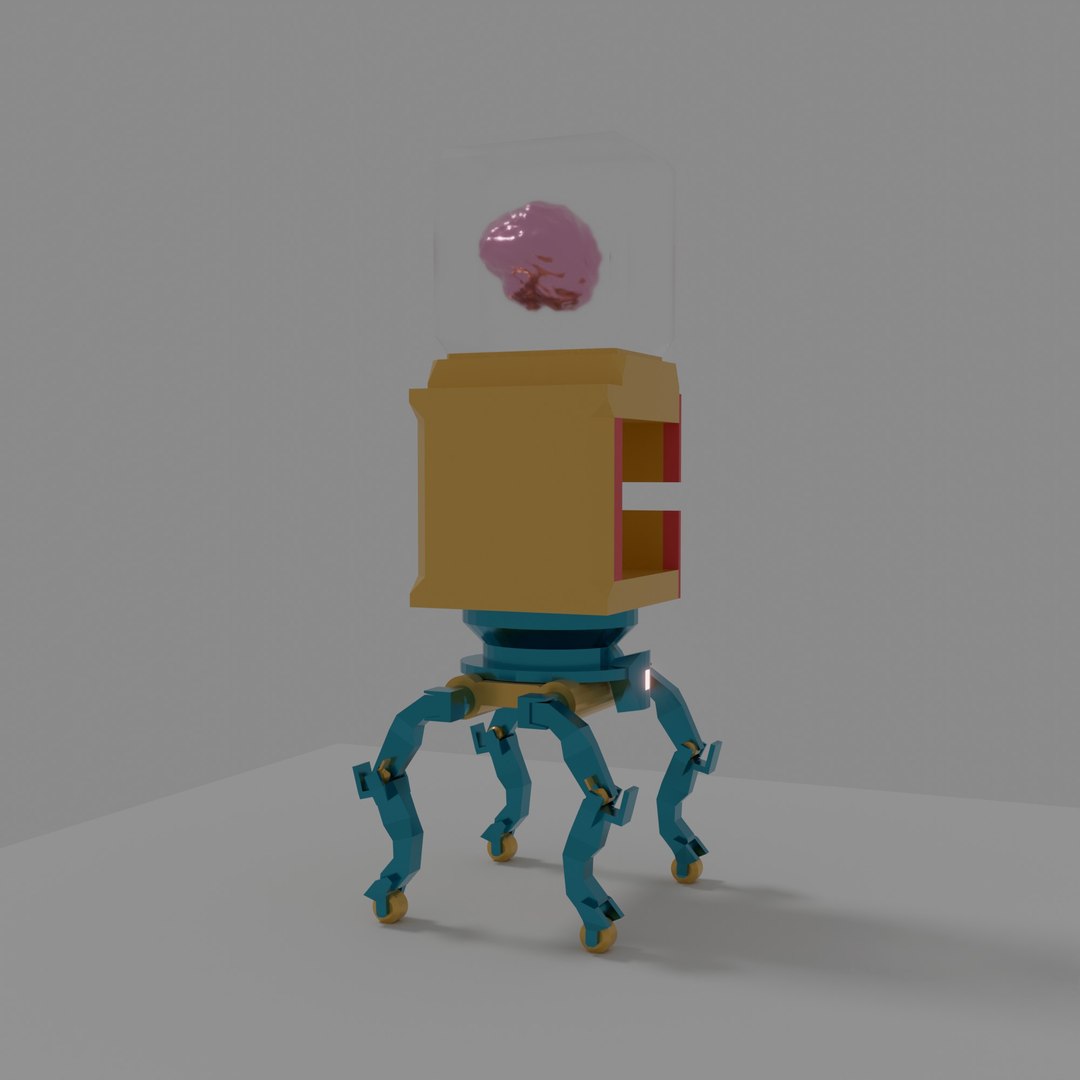 3D Robot On Legs With A Brain In A Cap - TurboSquid 2257858