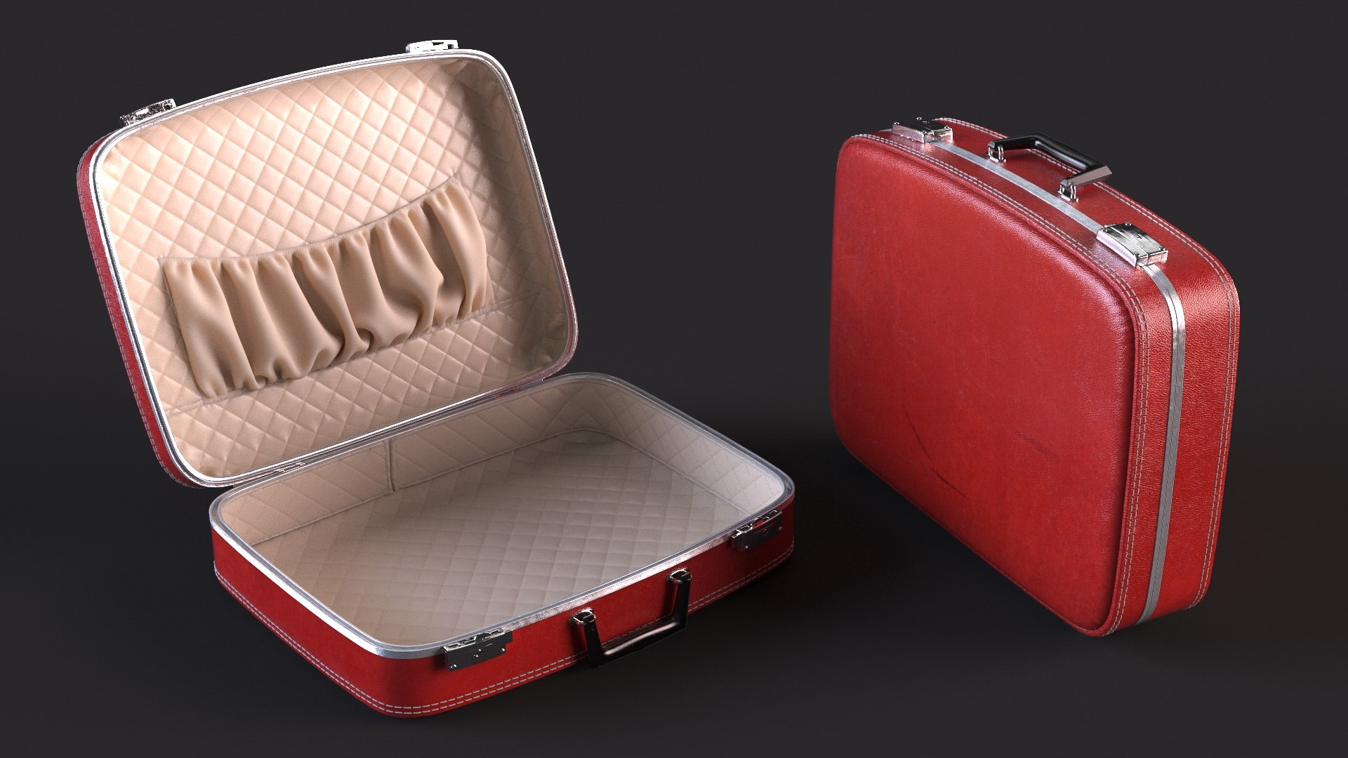 3D Vintage Open Red Suitcase - TurboSquid 2131635