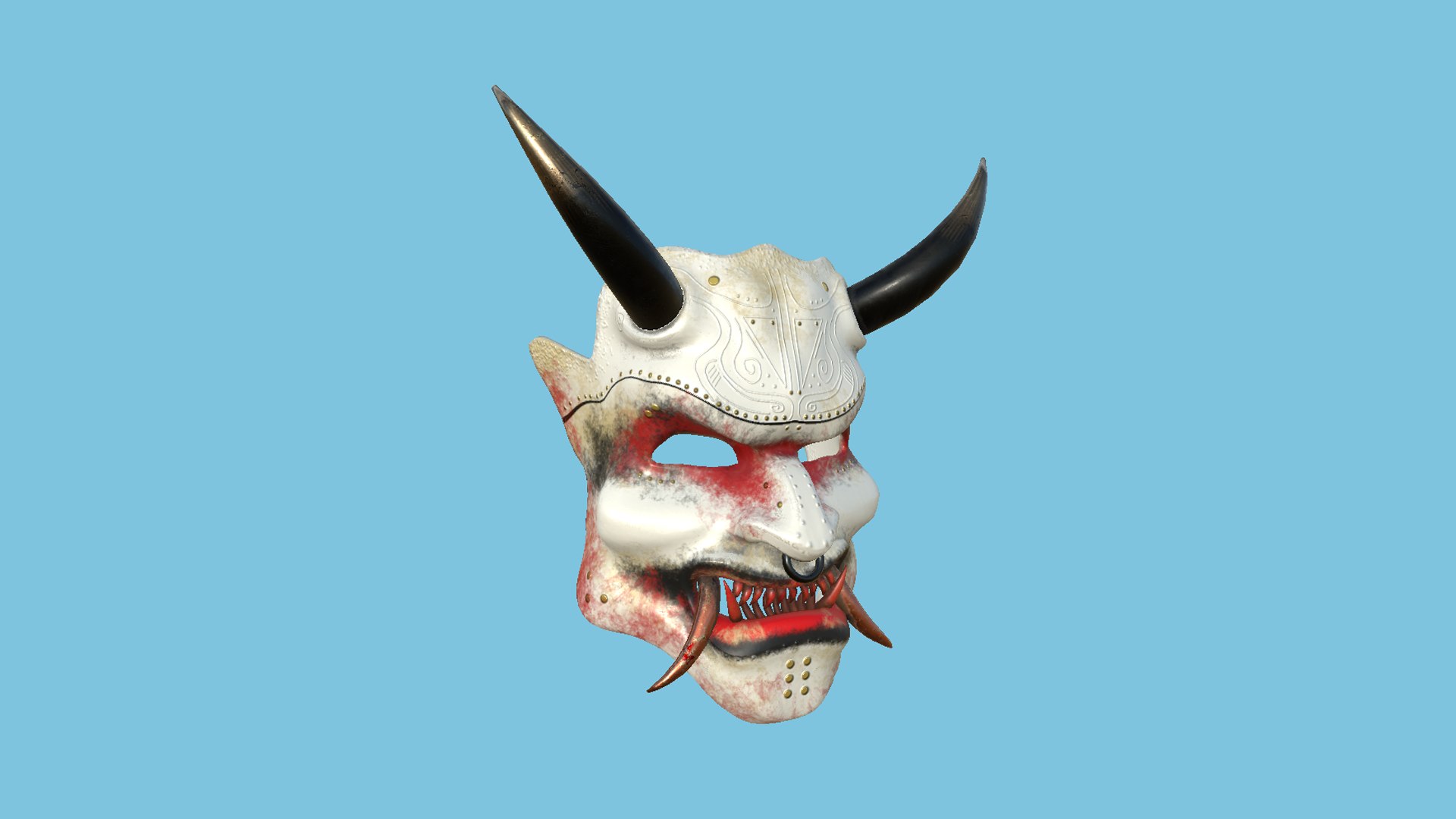 Oni Mask 08 White Red - Hannya Fantasy Character Design 3D Model ...