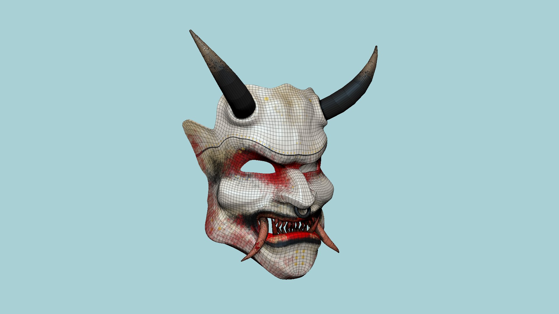 Oni Mask 08 White Red - Hannya Fantasy Character Design 3D Model ...