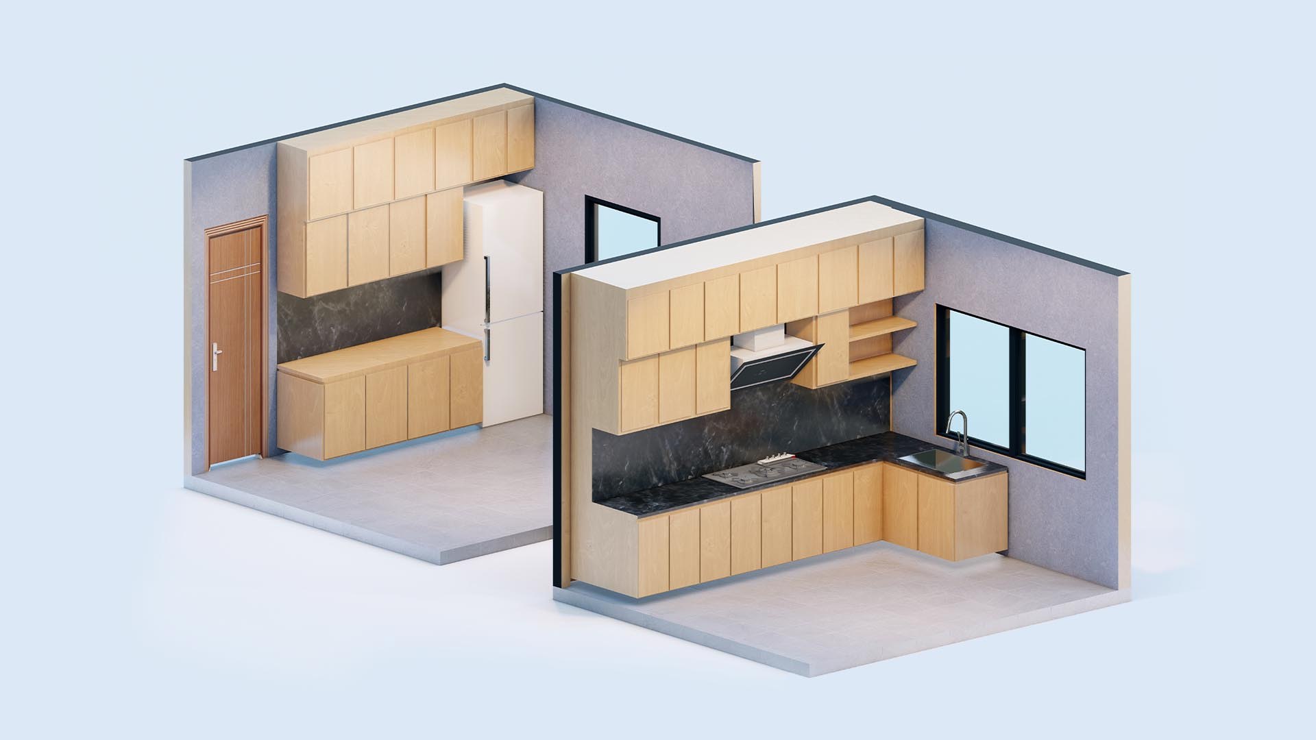 Contemporary Kitchen Cabinet Isometric View 2007 3D - TurboSquid 2350691