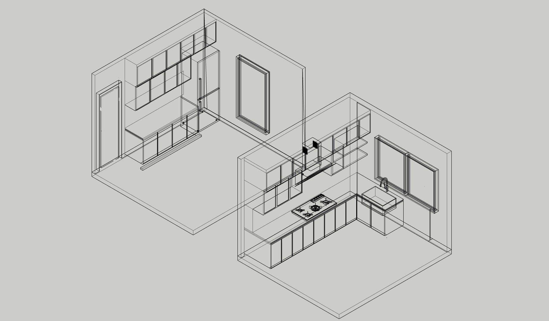 Contemporary Kitchen Cabinet Isometric View 2007 3D - TurboSquid 2350691
