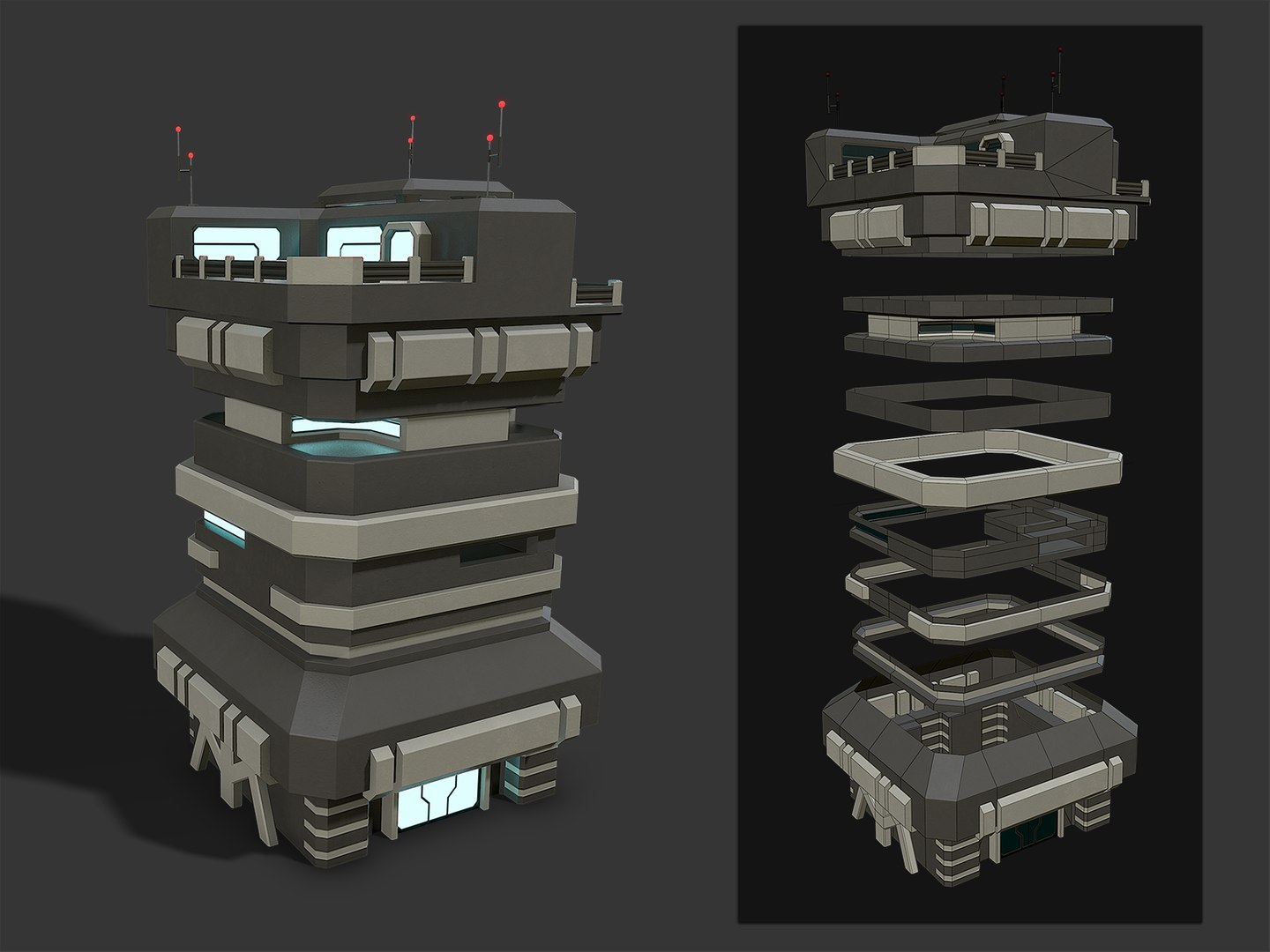 Scifi Building Modular 3D Model - TurboSquid 1419556