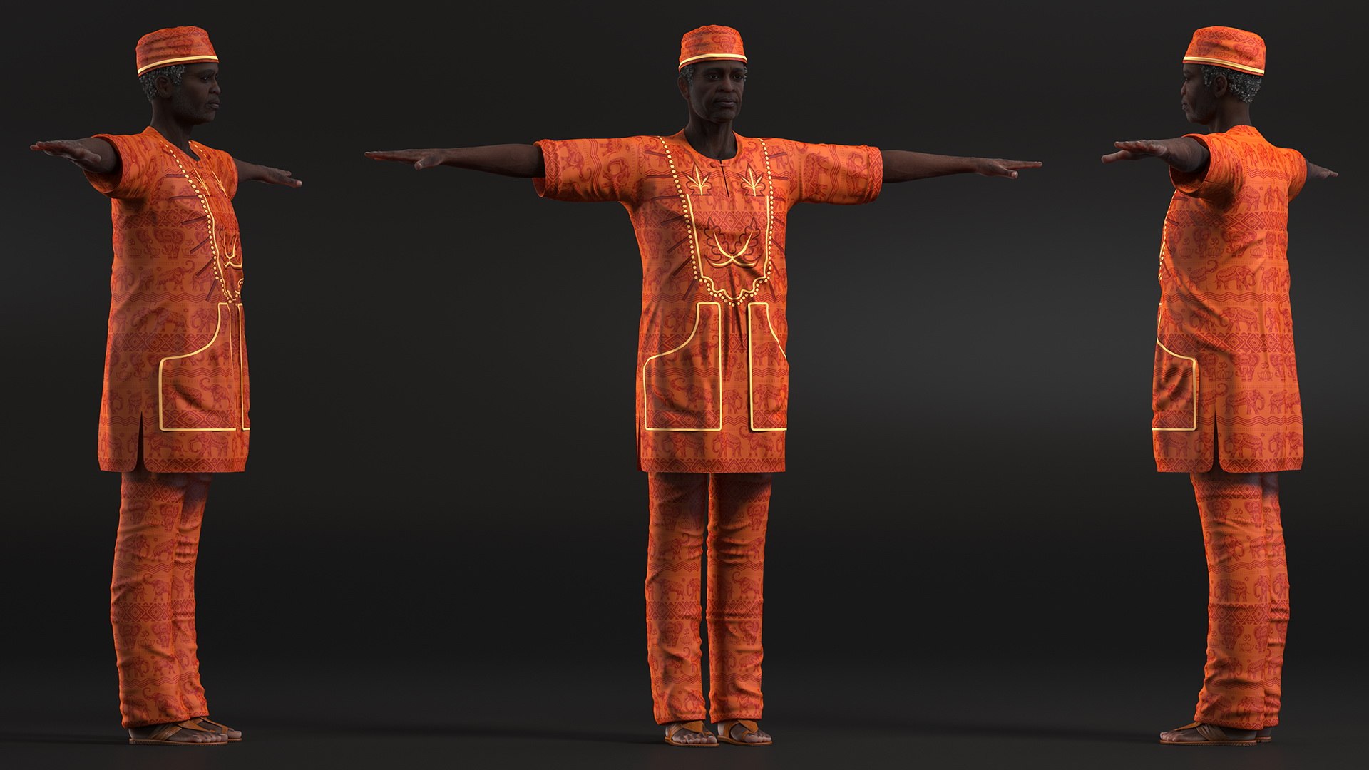 Traditional Style Black Elderly Man T-Pose 3D model - TurboSquid 2015379