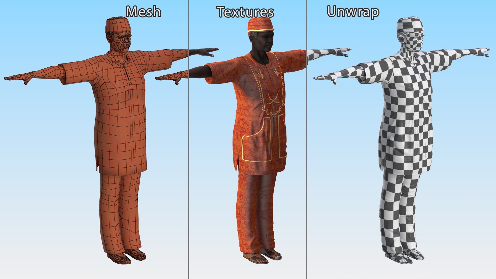 Traditional Style Black Elderly Man T-Pose 3D model - TurboSquid 2015379