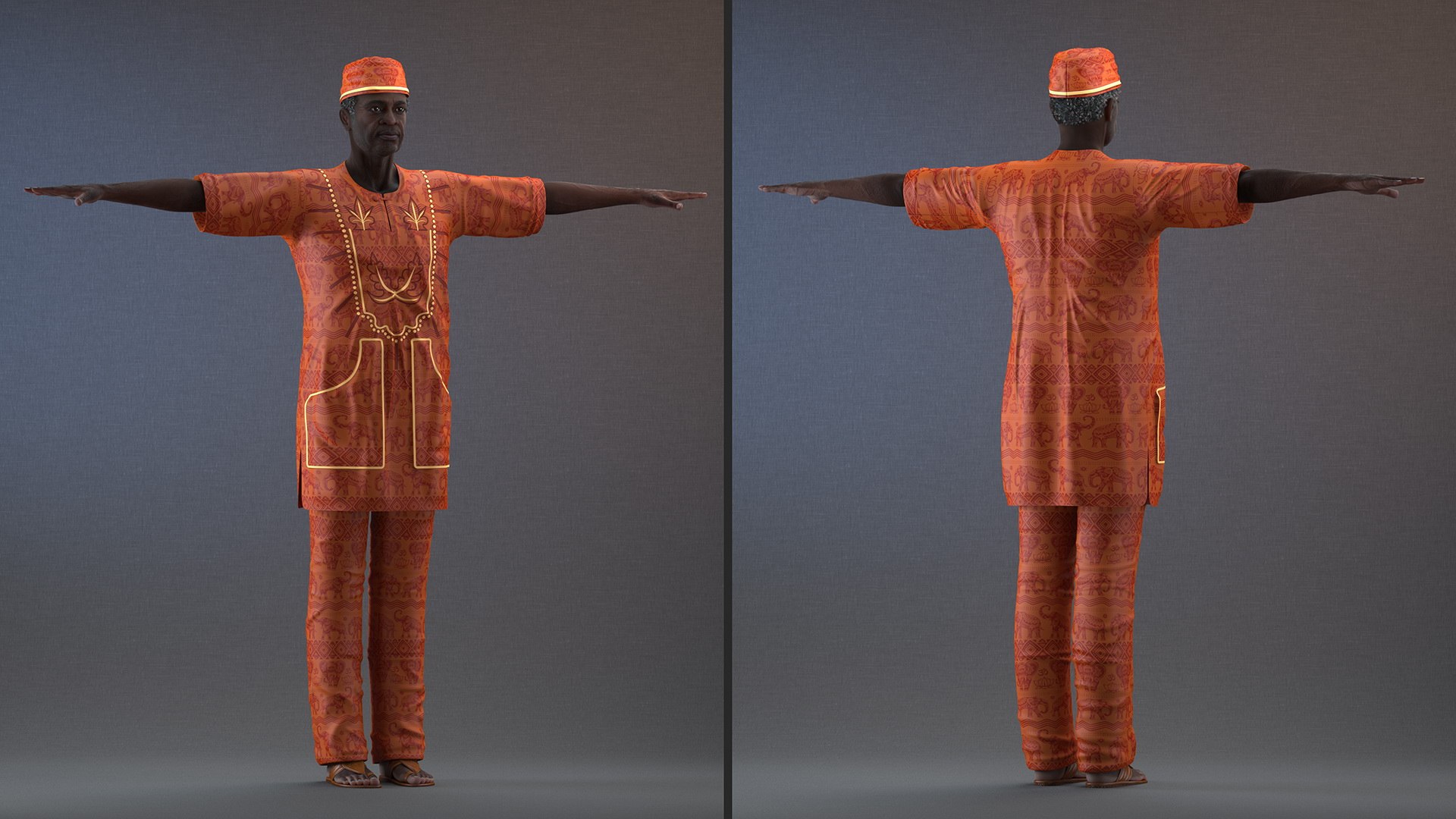 Traditional Style Black Elderly Man T-Pose 3D model - TurboSquid 2015379