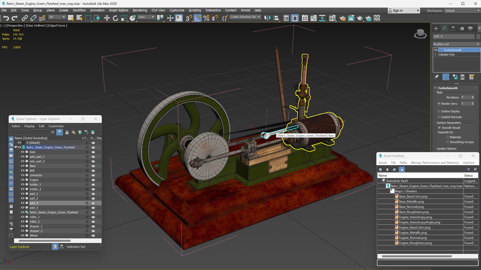Retro Steam Engine Green Flywheel 3D Model - TurboSquid 2389902