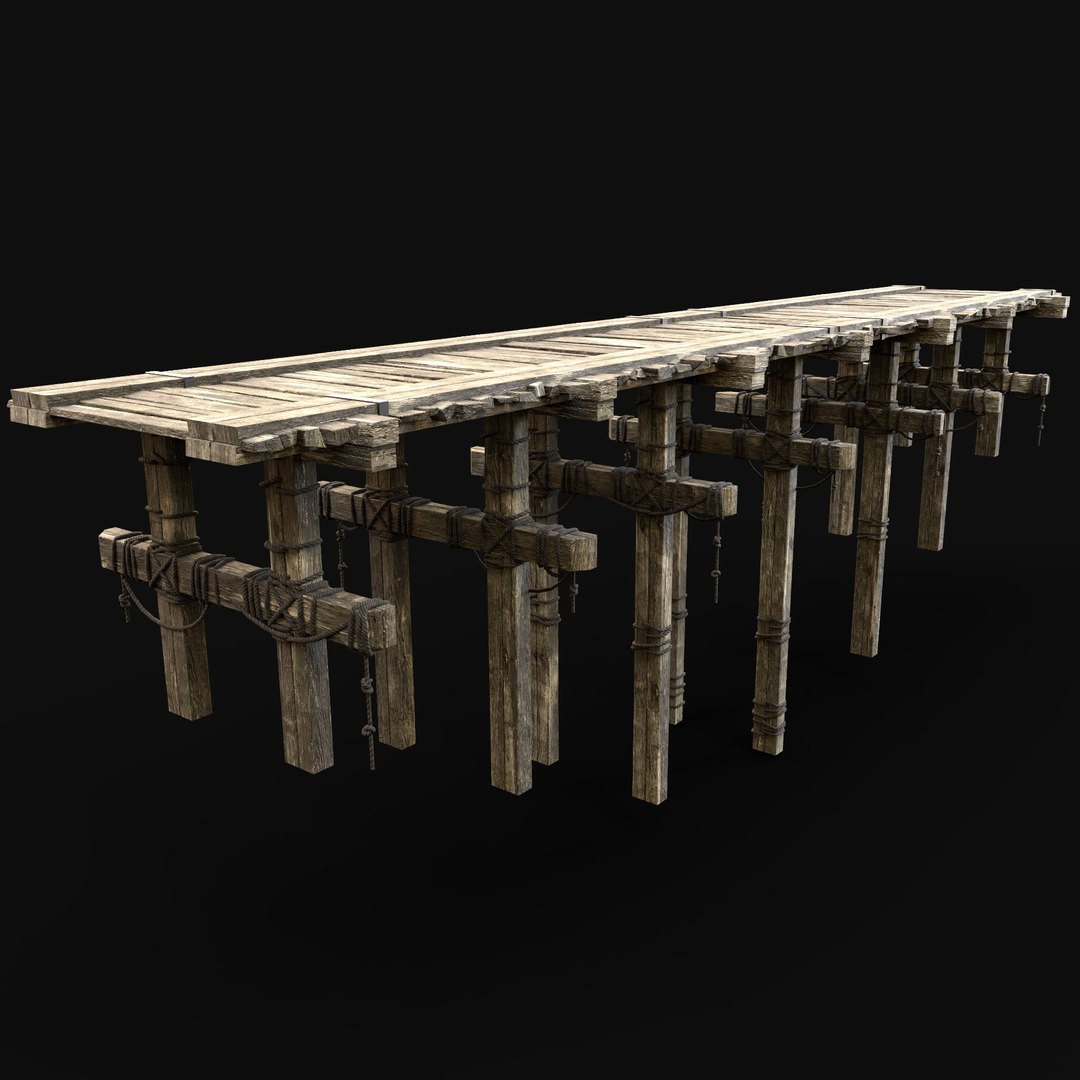 3D RAIL BRIDGE MEDIEVAL WOODEN PLATFORM CONSTRUCTION ENTERABLE ...