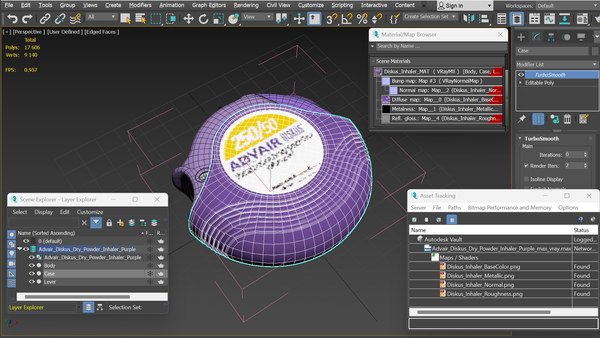 modèle 3D de Inhalateur de poudre sèche Advair Diskus violet ...