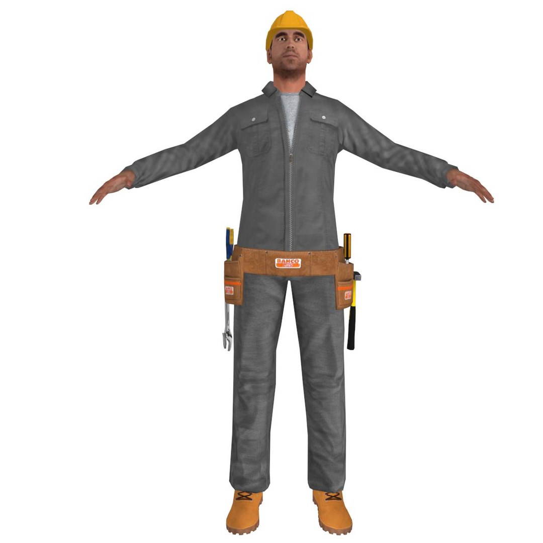 Rigged Worker Biped Man 3d Max