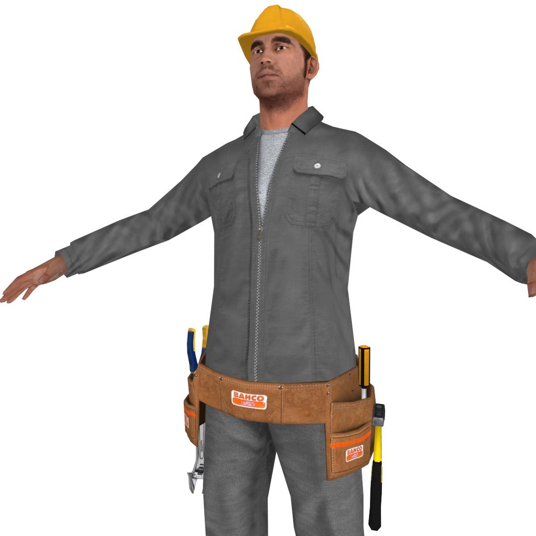 Rigged Worker Biped Man 3d Max