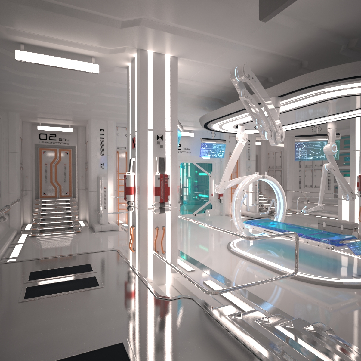 3d futuristic laboratory interior scene model