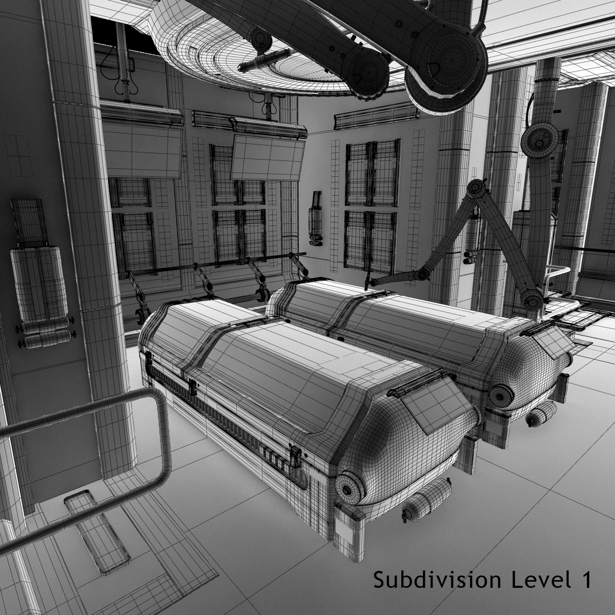 3d futuristic laboratory interior scene model