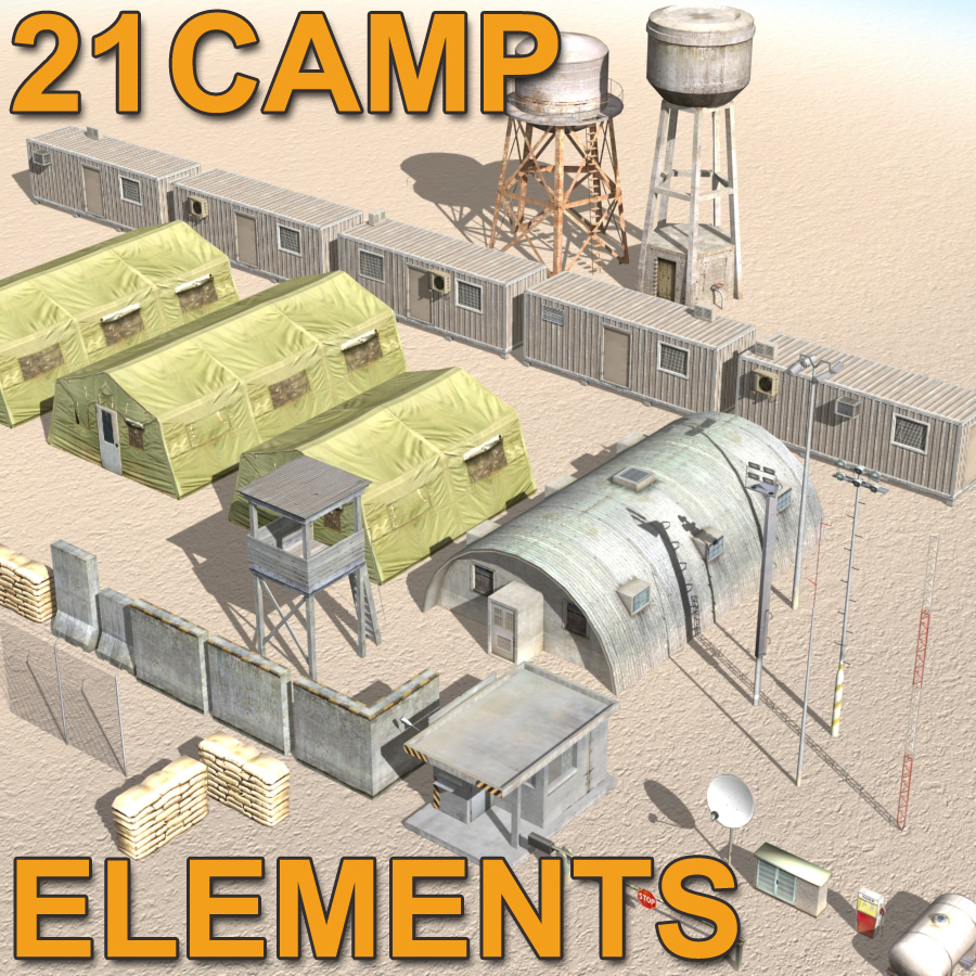 camp military element barrack 3d c4d