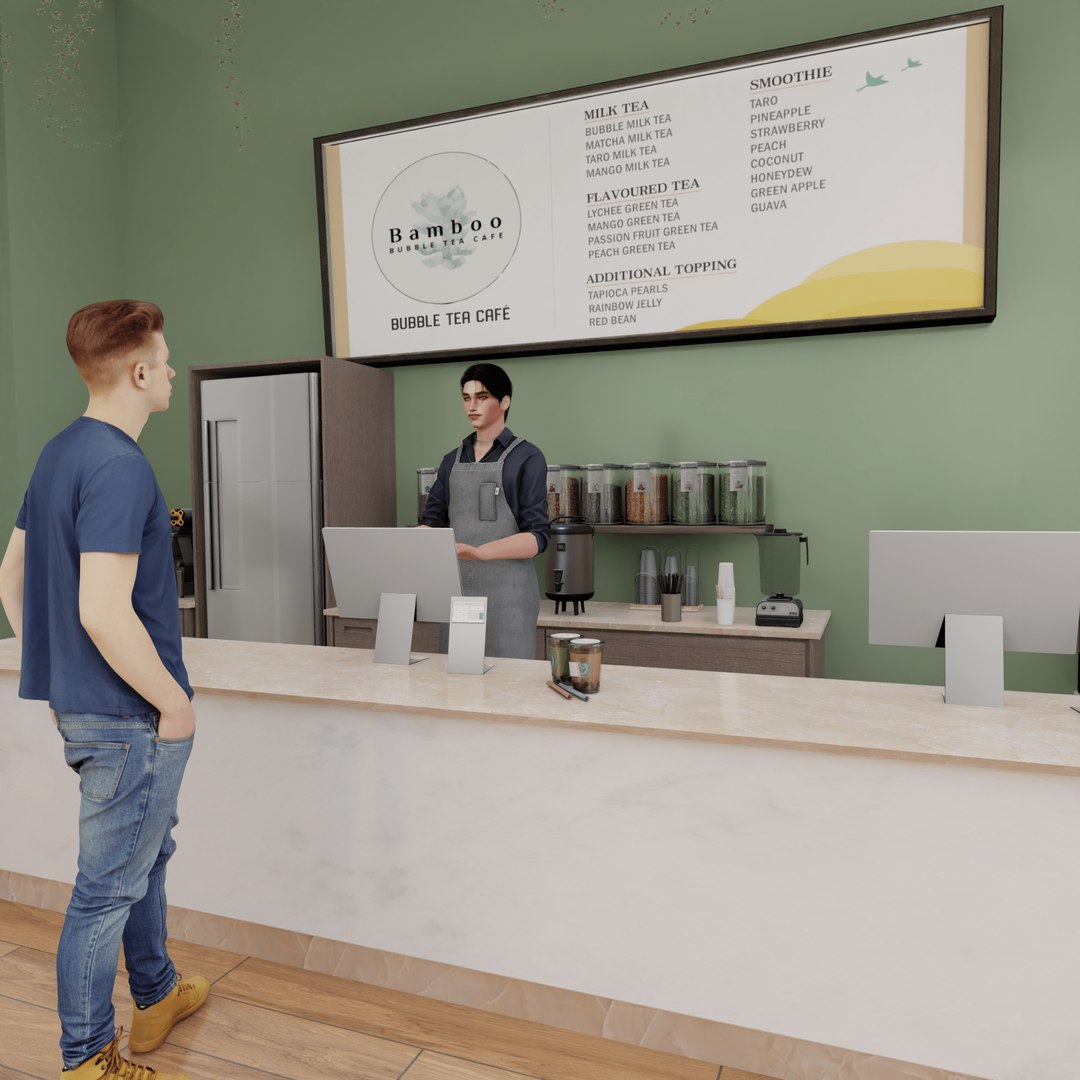 Bamboo Bubble Tea Cafe Blender Scene 3D Model - TurboSquid 2301139