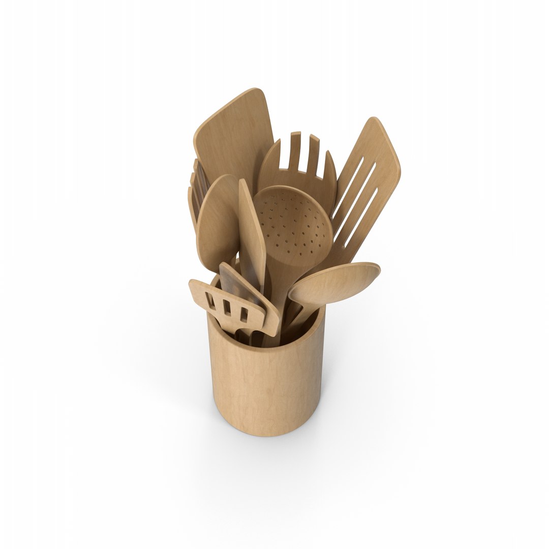 3D Kitchen Wooden Utensils In Mug Model - TurboSquid 2348764