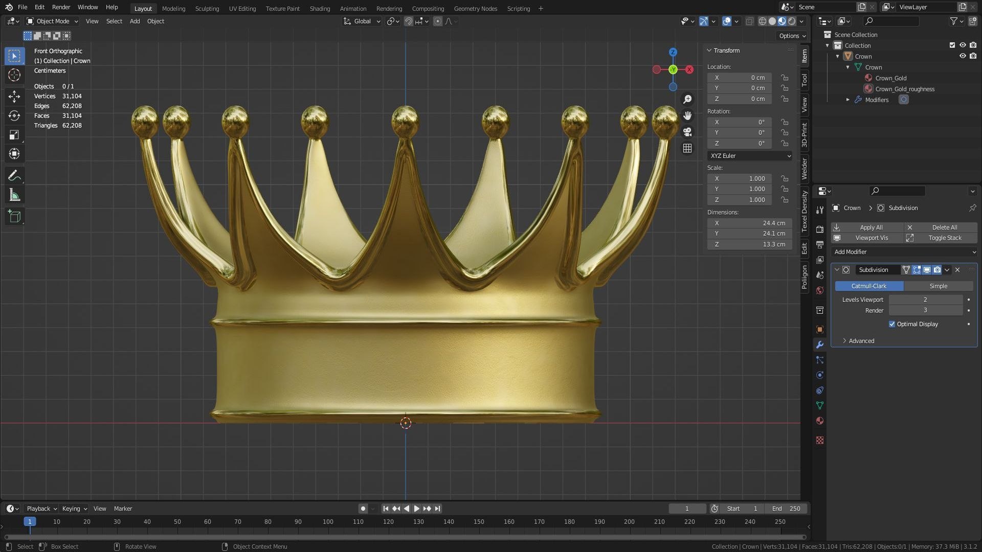 3D Gold Crown Model - TurboSquid 1976549