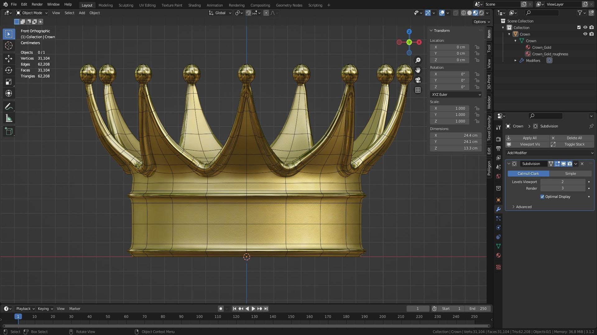 3D Gold Crown Model - TurboSquid 1976549