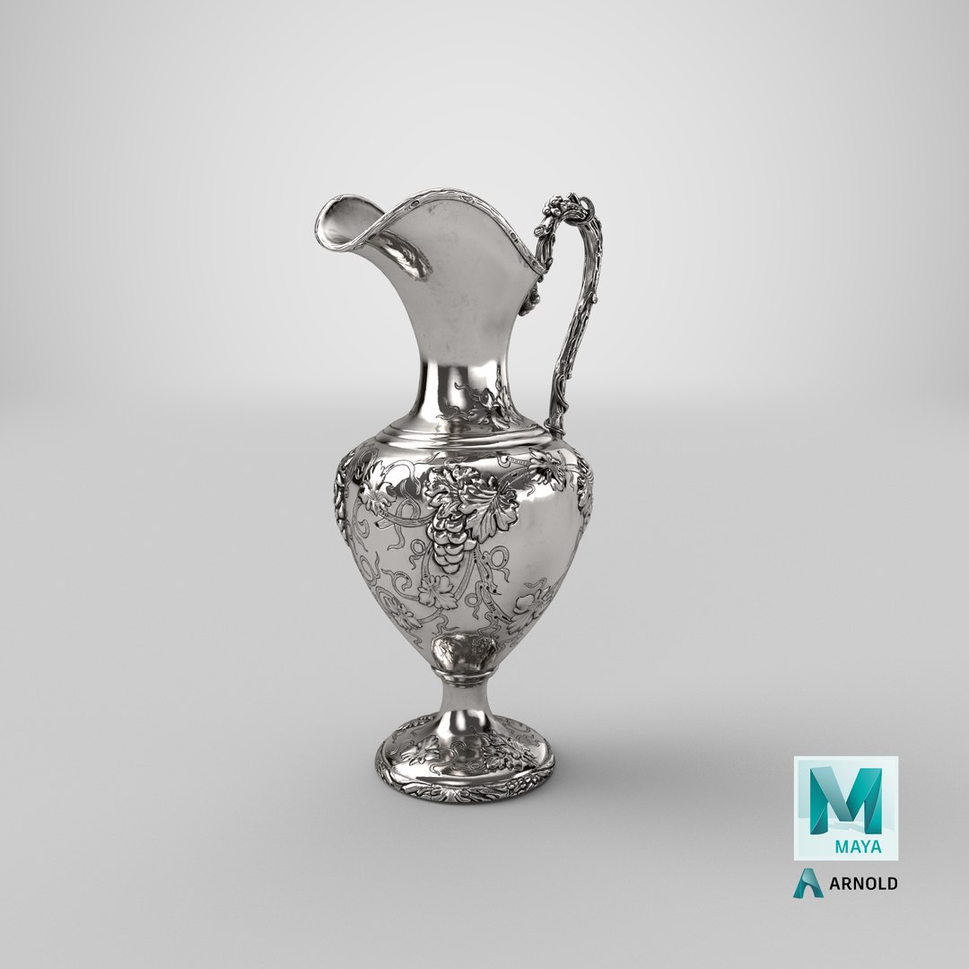 3D Silver Pitcher in Grape Pattern model - TurboSquid 1970882
