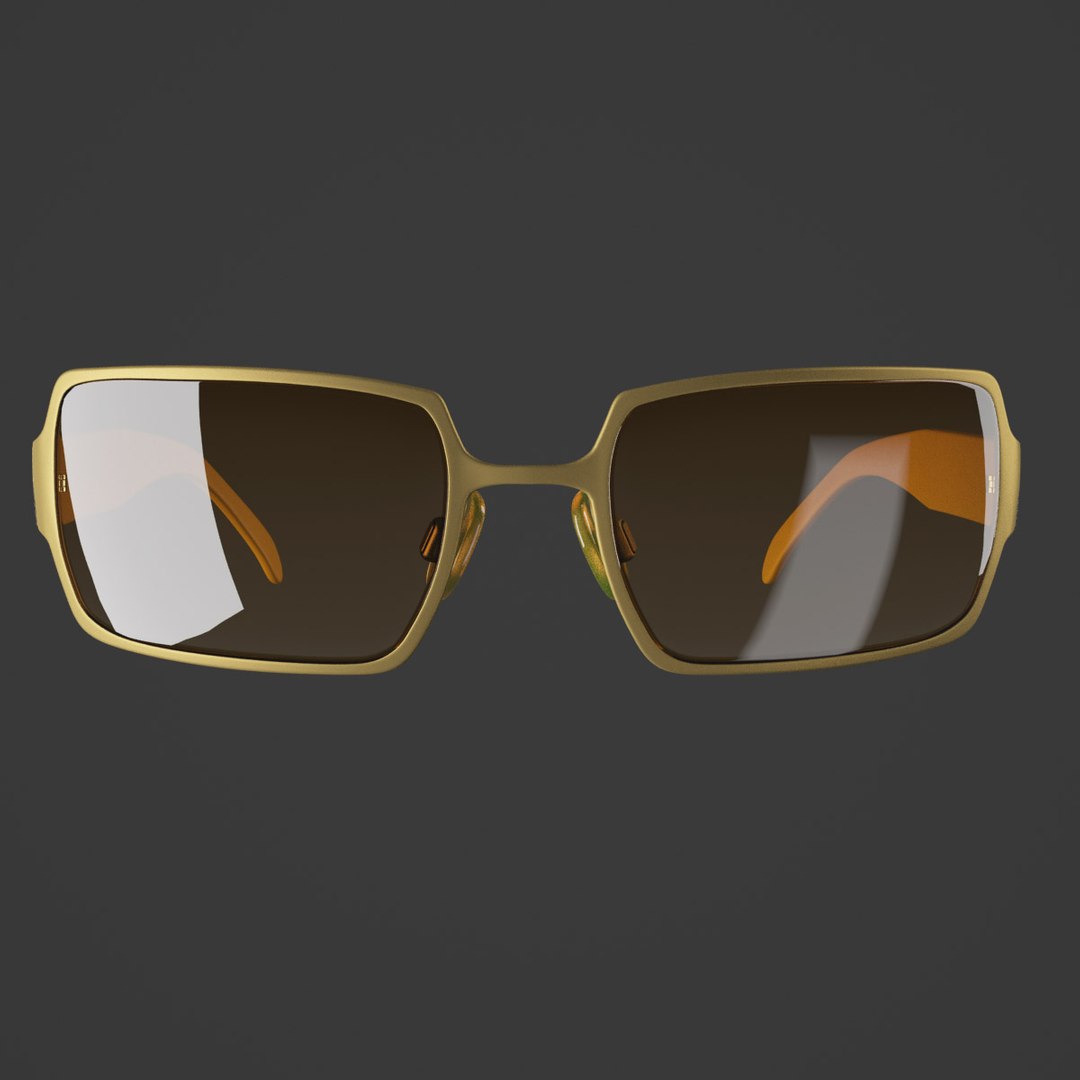 Realistic Golden Sunglasses 3d Model