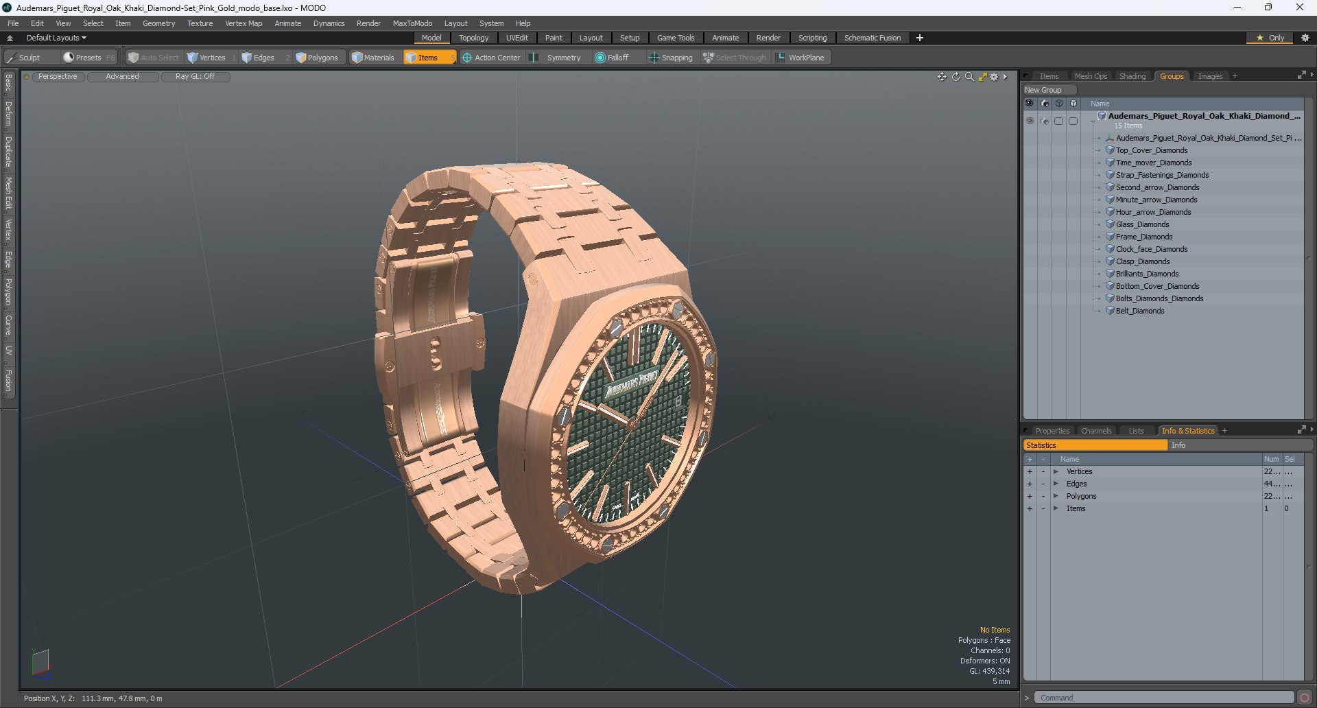 3D Model Audemars Piguet Royal Oak Khaki Diamond-Set Pink Gold ...