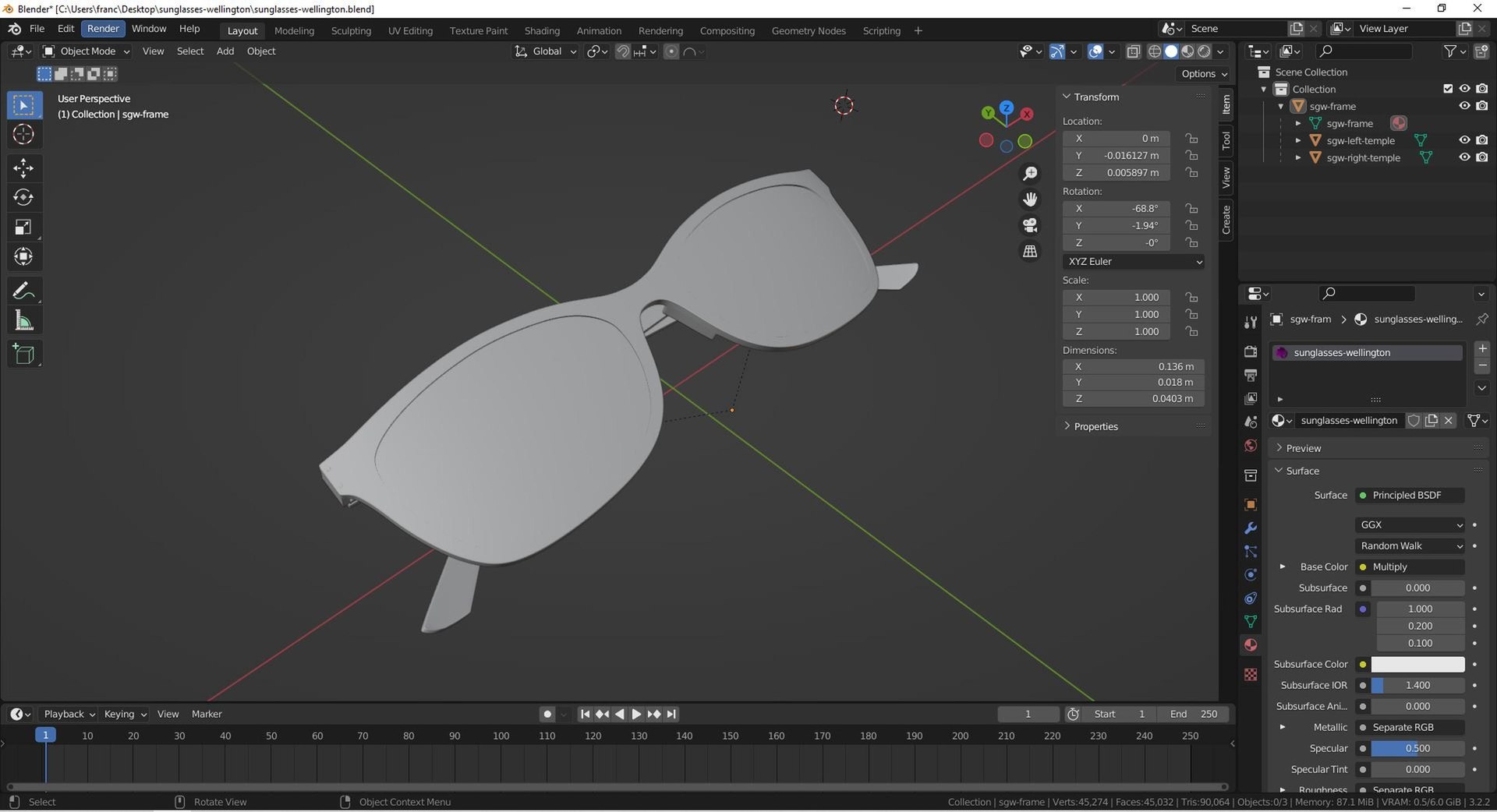 Sunglasses Wellington Model - TurboSquid 1952891