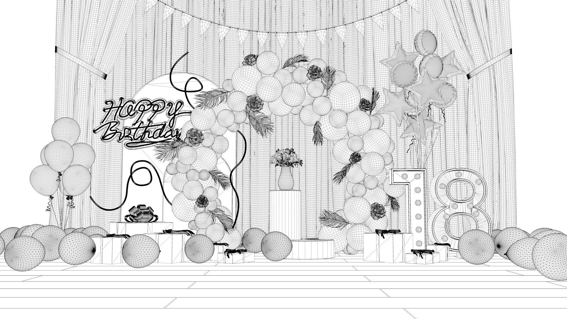 3D Birthday Balloon Party 3D Model Arched Door Model - TurboSquid 2229398