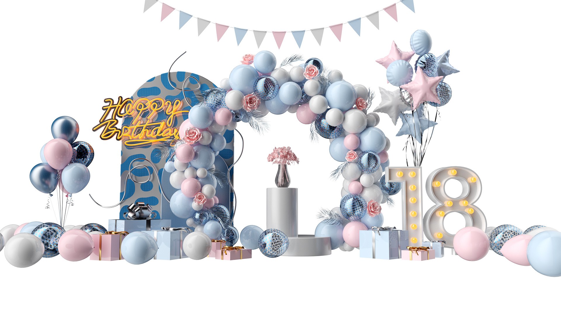 3D Birthday Balloon Party 3D Model Arched Door Model - TurboSquid 2229398