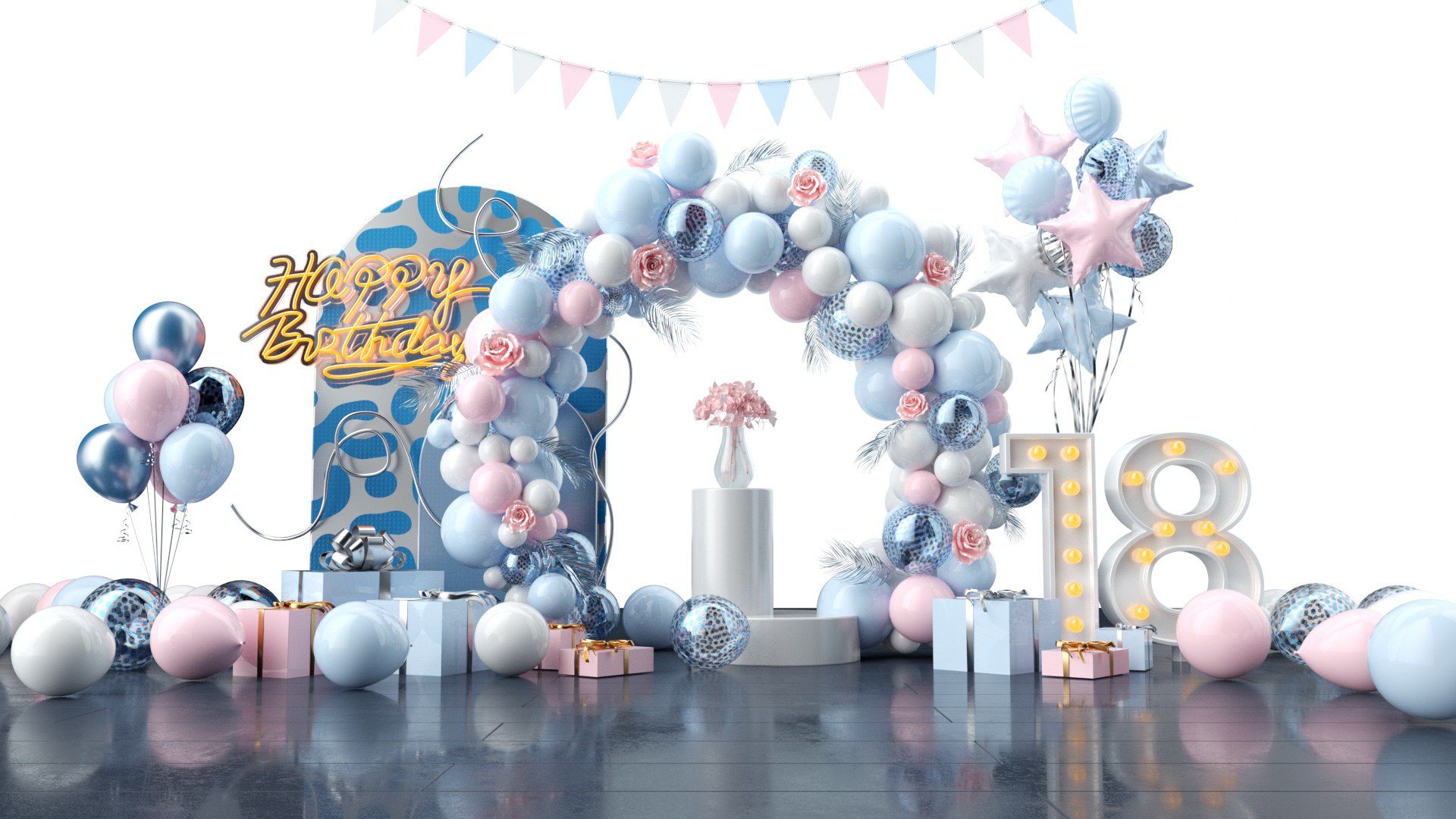 3D Birthday Balloon Party 3D Model Arched Door Model - TurboSquid 2229398