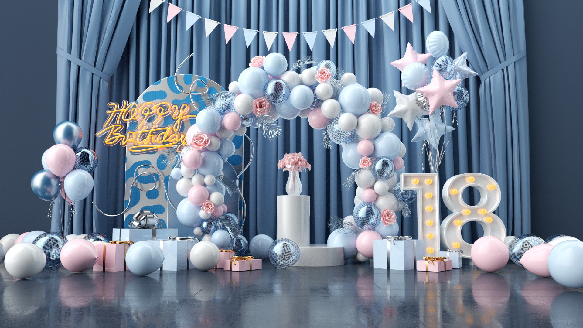 3D Birthday Balloon Party 3D Model Arched Door Model - TurboSquid 2229398