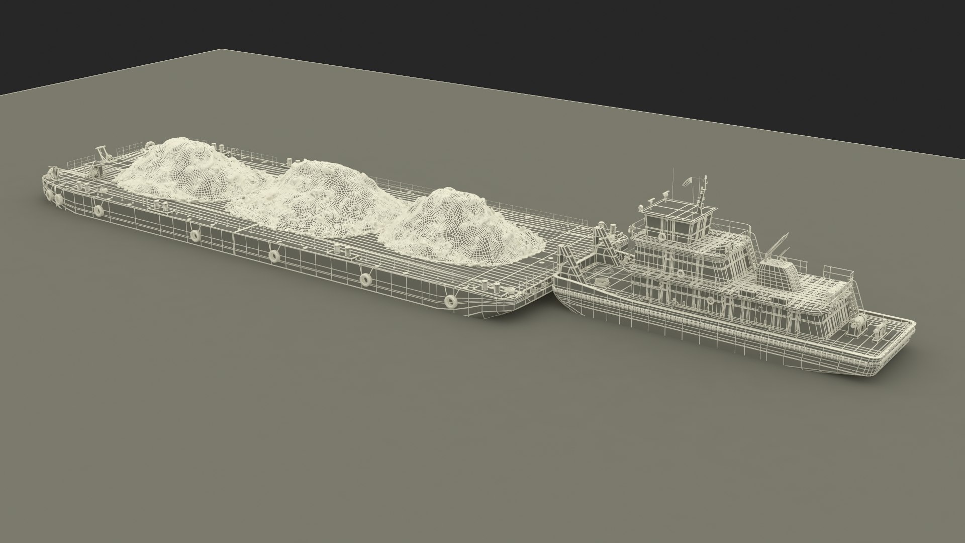 Push Boat Ship With Pontoon Barge With Sand On Water 3D Model ...