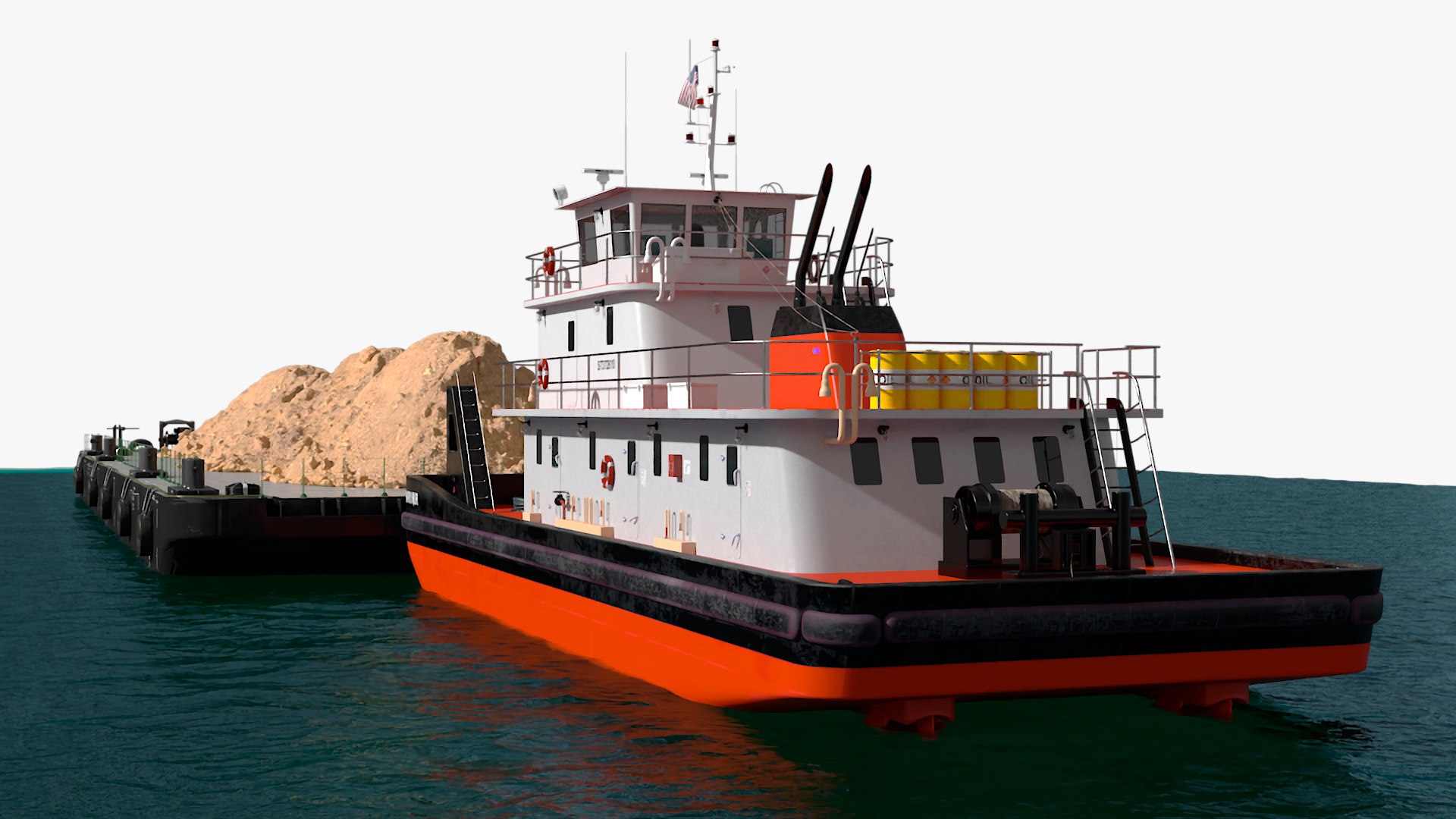 Push Boat Ship With Pontoon Barge With Sand On Water 3D Model ...