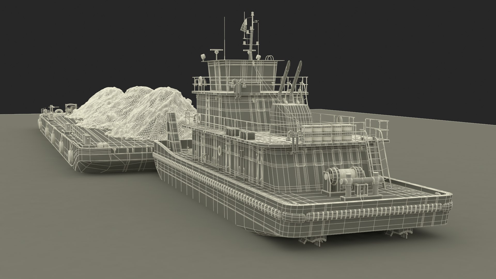 Push Boat Ship With Pontoon Barge With Sand On Water 3D Model ...