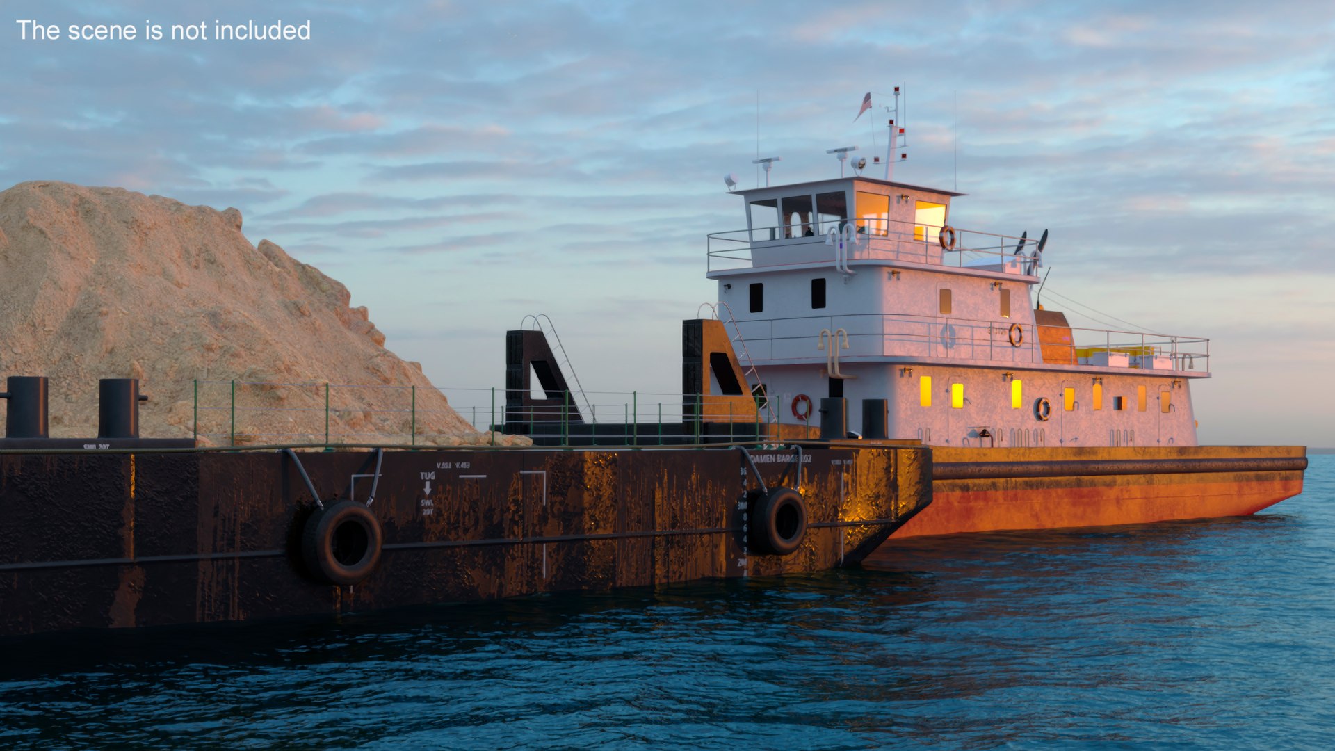 Push Boat Ship With Pontoon Barge With Sand On Water 3D Model ...