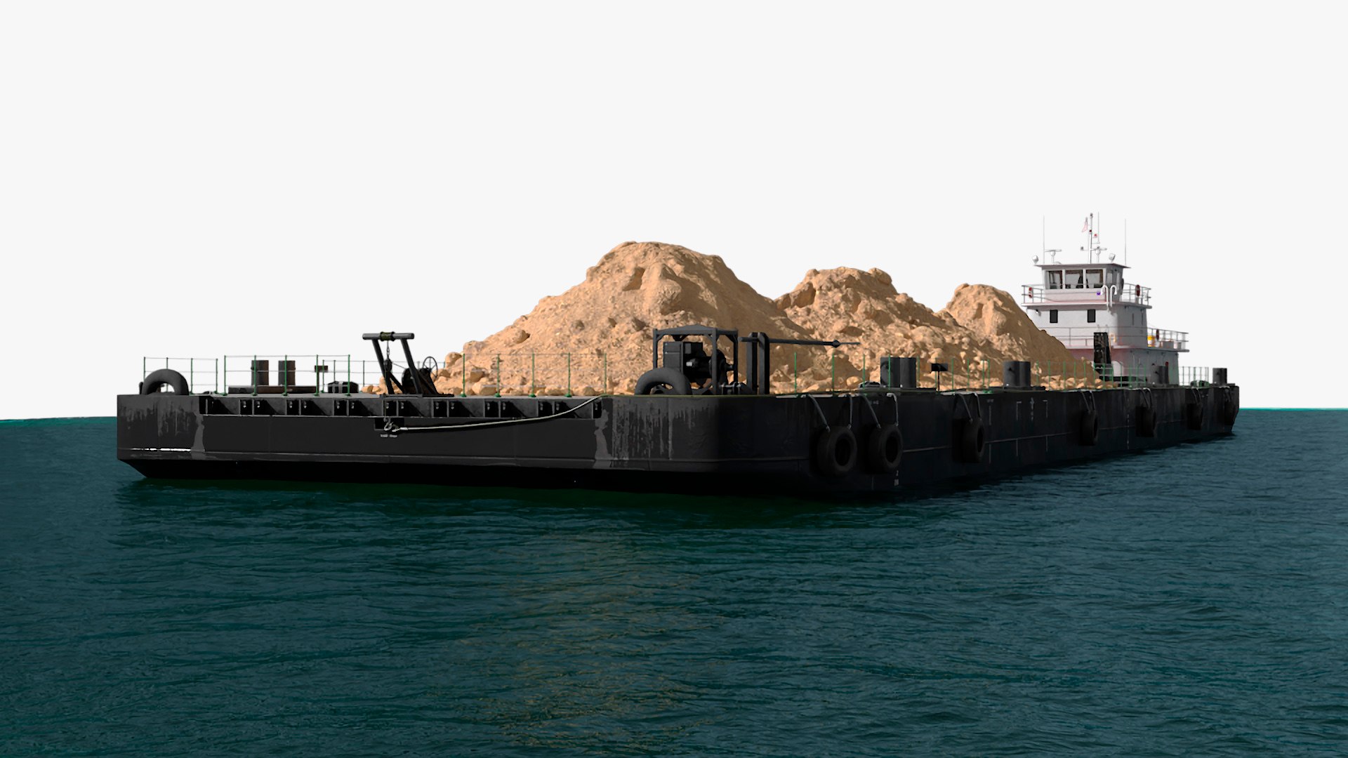 Push Boat Ship With Pontoon Barge With Sand On Water 3D Model ...