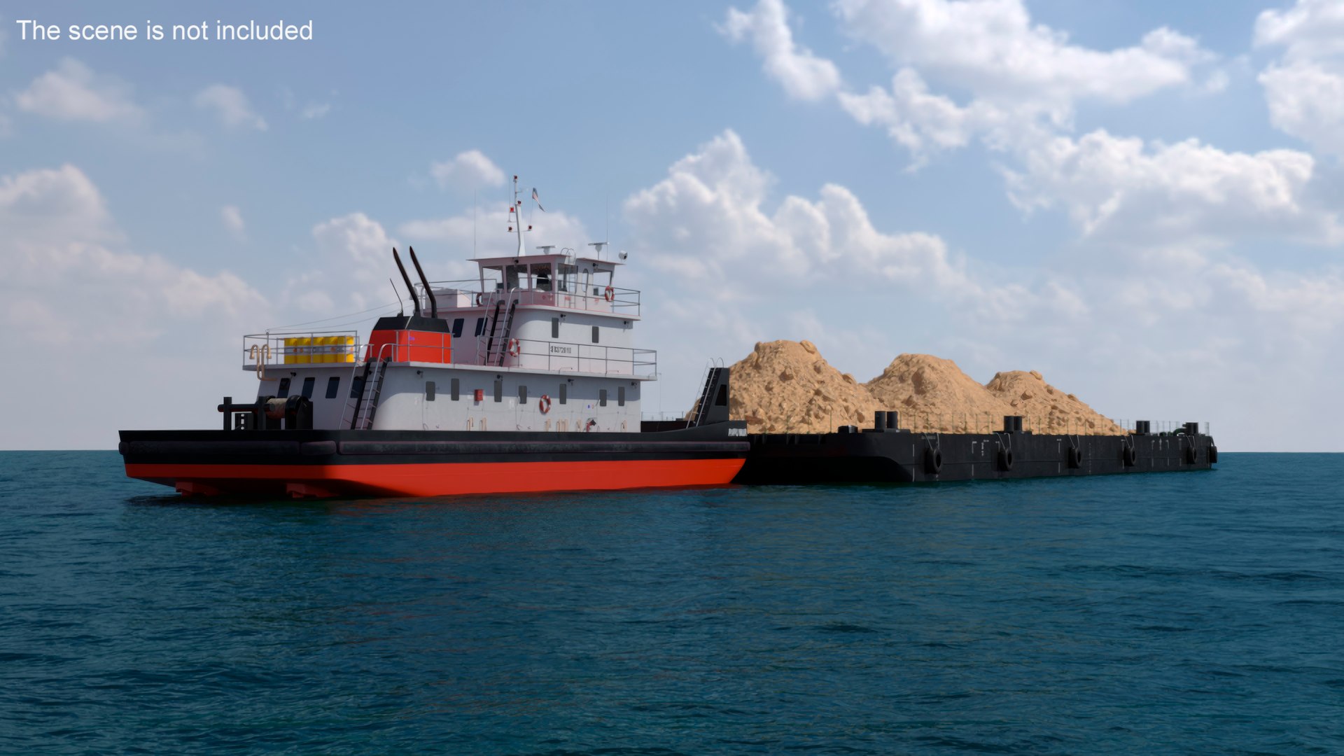 Push Boat Ship With Pontoon Barge With Sand On Water 3D Model ...