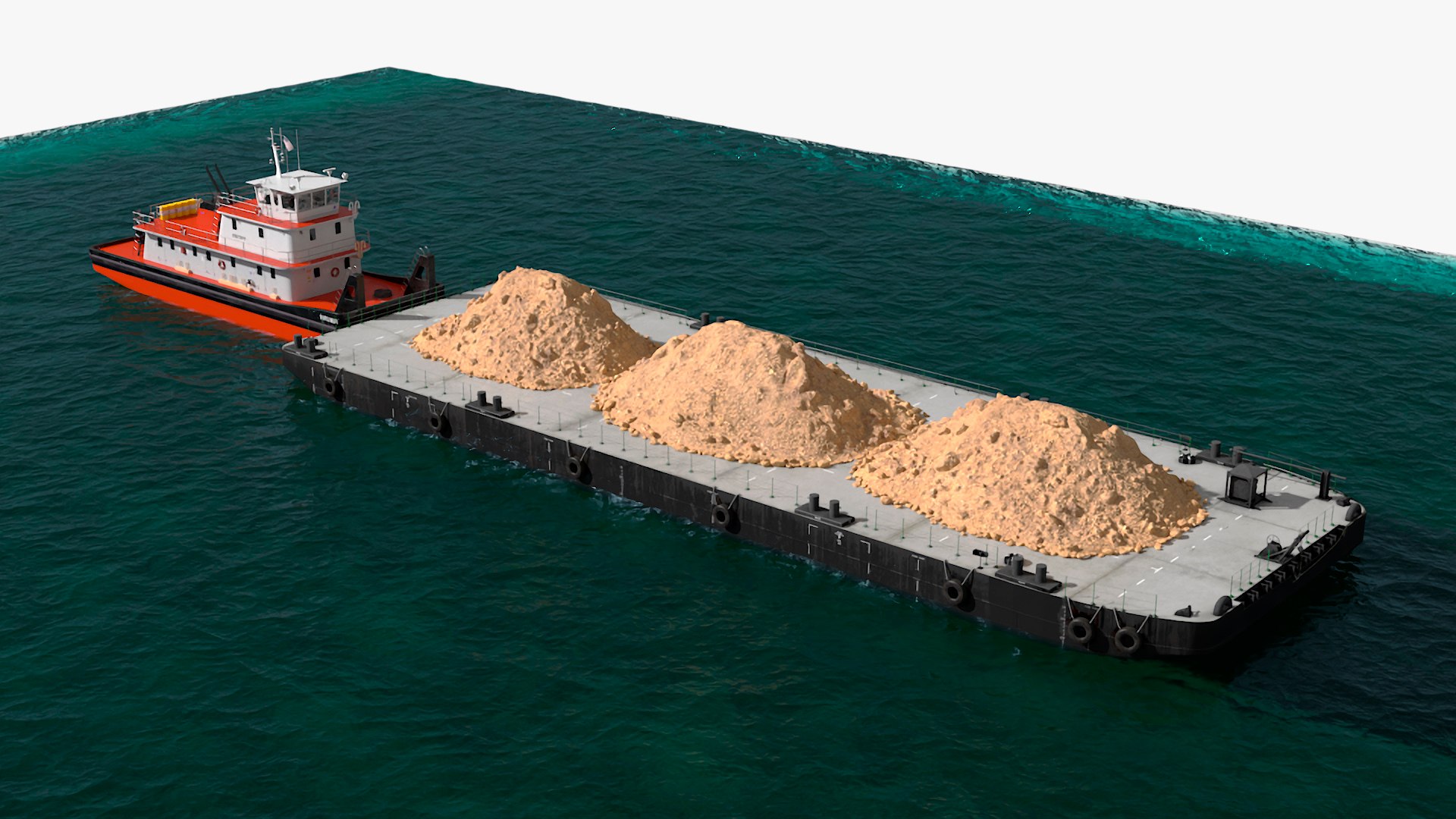 Push Boat Ship With Pontoon Barge With Sand On Water 3D Model ...