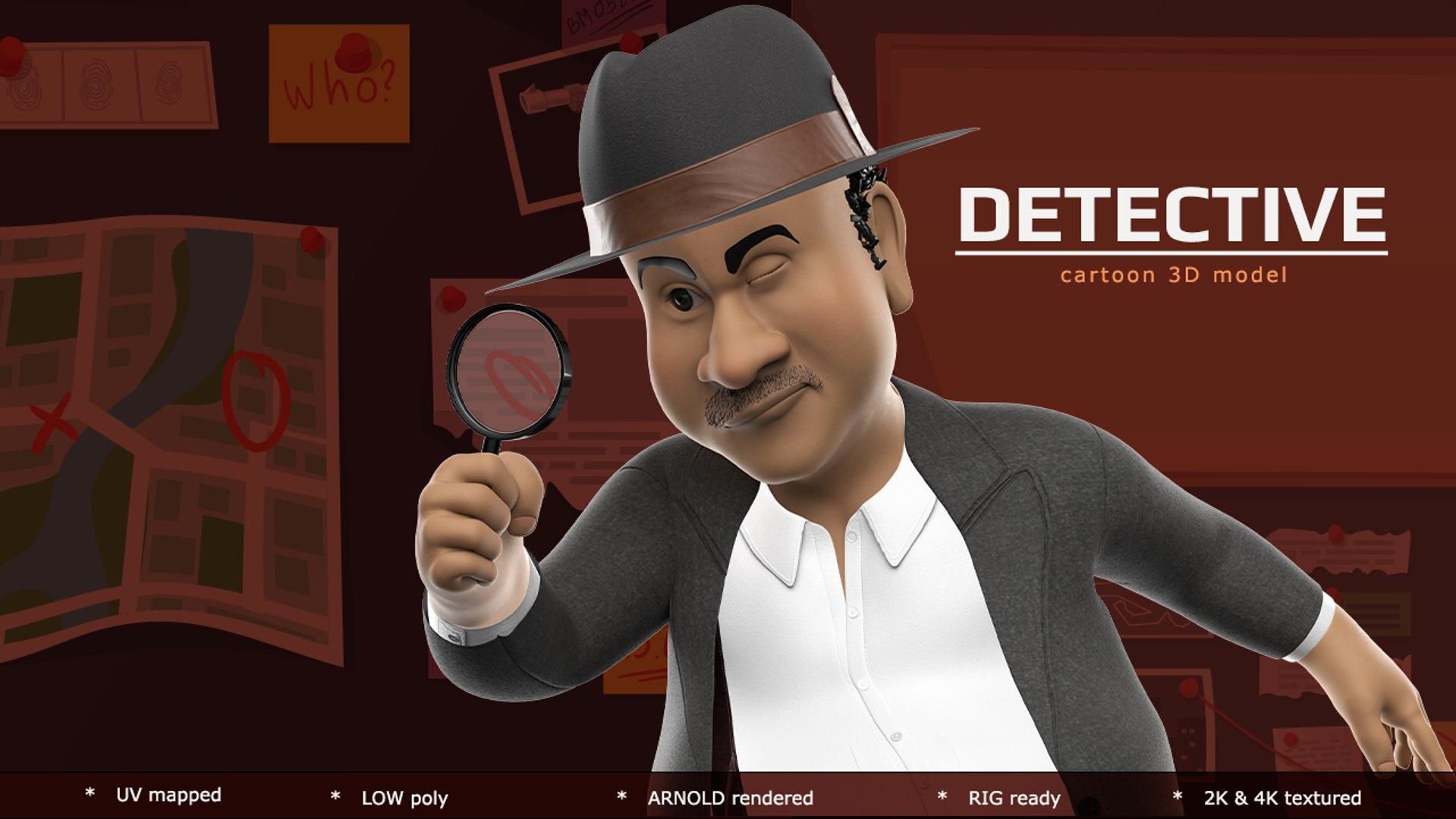 Cartoon Character DETECTIVE With Rig Model - TurboSquid 2274523