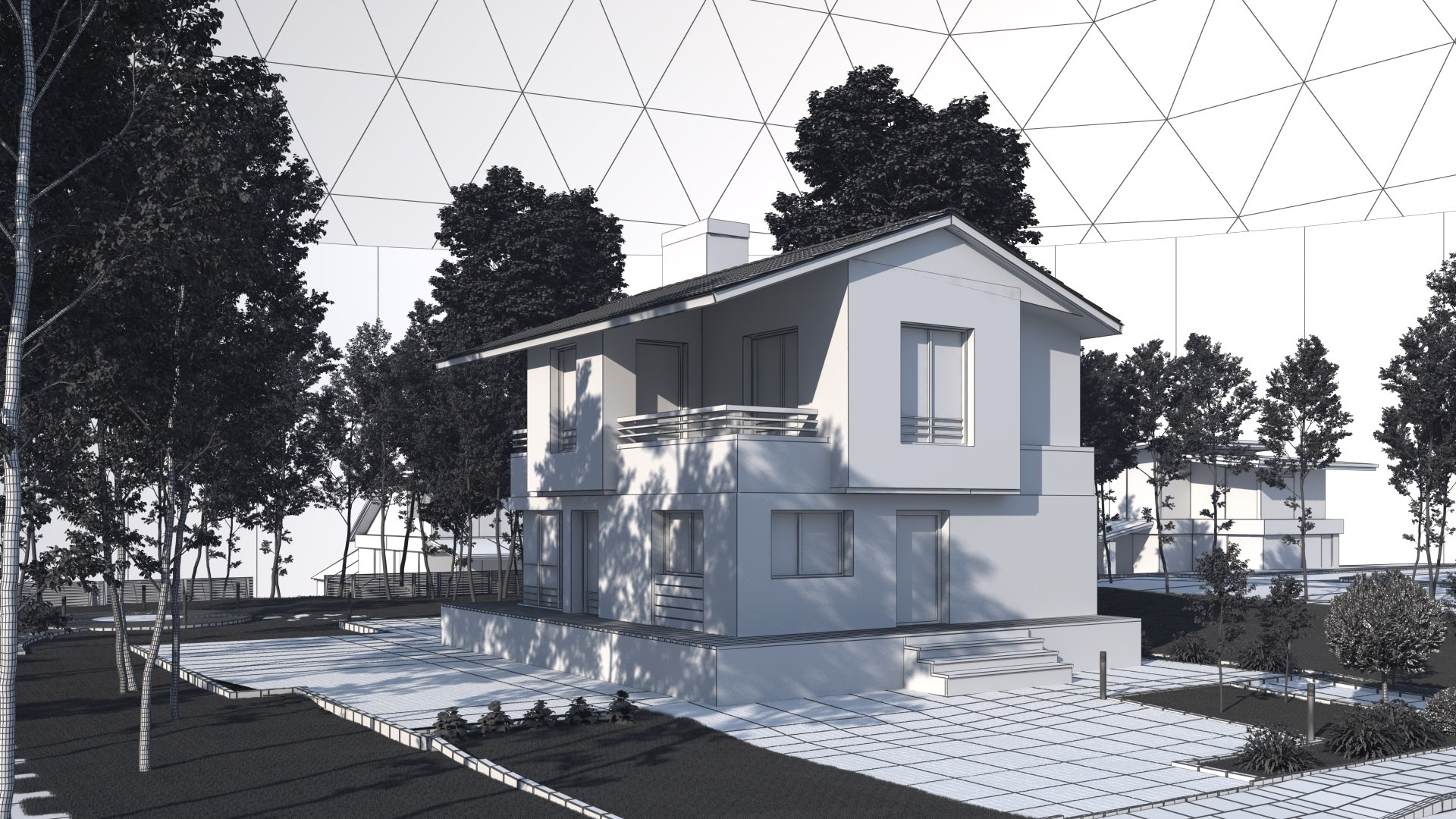 3D Highly Detailed 3d Scene Of Modern House With Garden Landscape ...