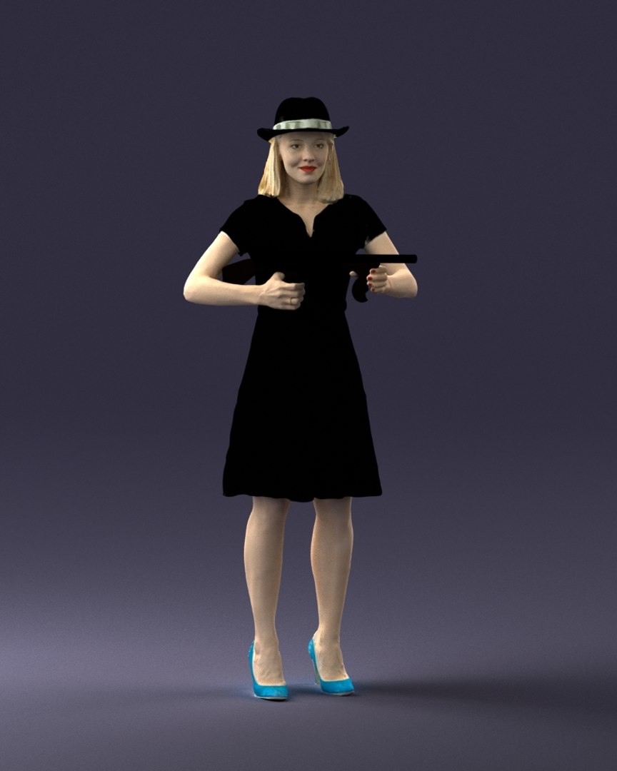 3d Obj Woman Tommy Gun