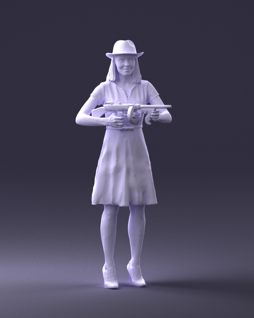 3d Obj Woman Tommy Gun
