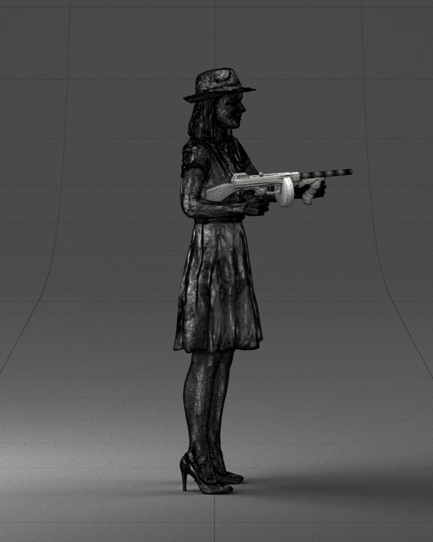 3d Obj Woman Tommy Gun