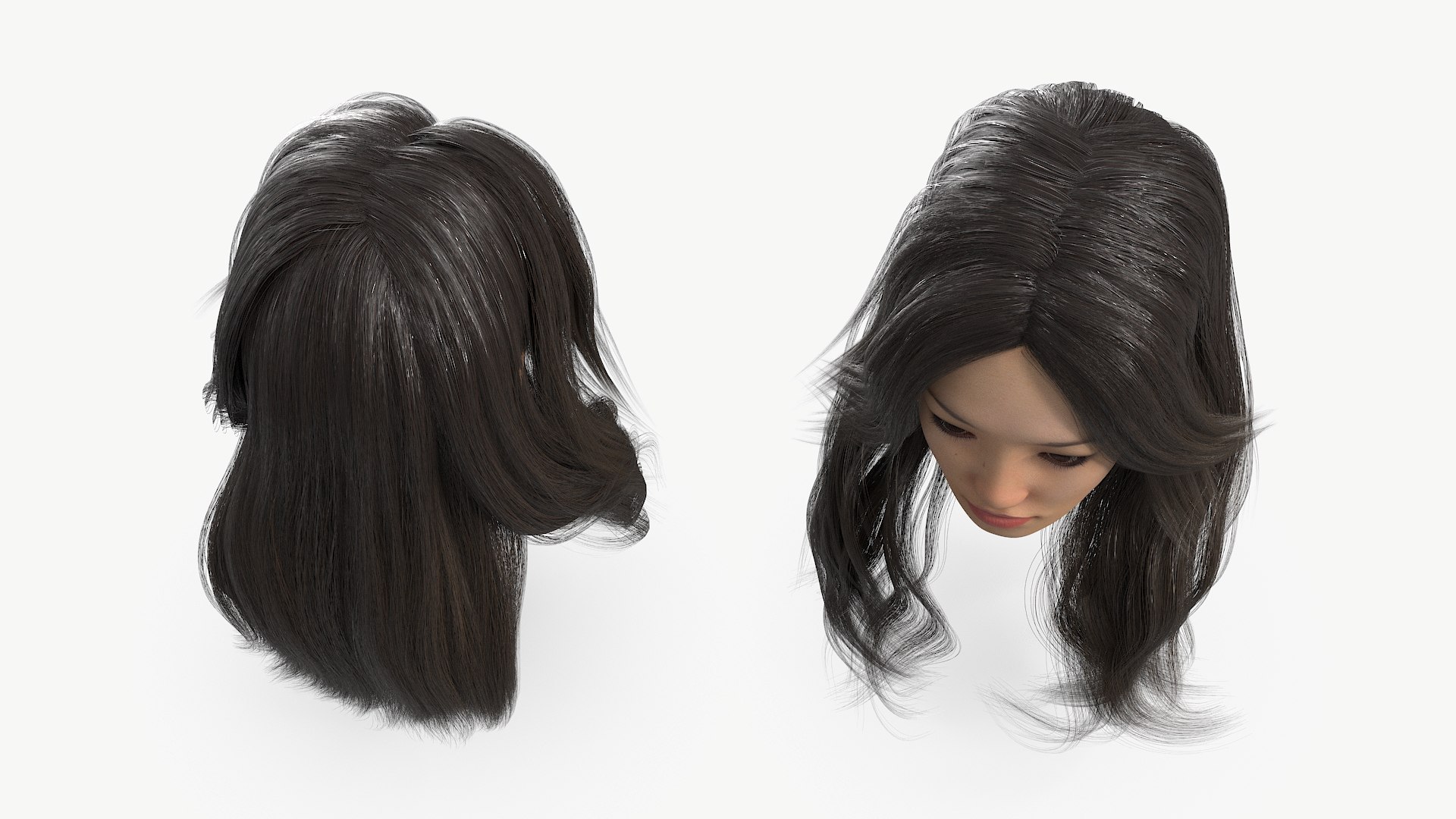 3D Model Asian Woman Head With Long Black Hair - TurboSquid 2367688