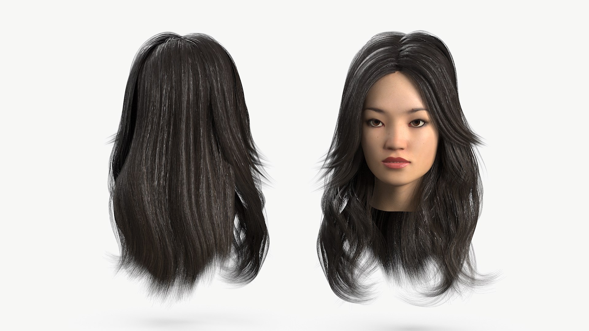 3D Model Asian Woman Head With Long Black Hair - TurboSquid 2367688