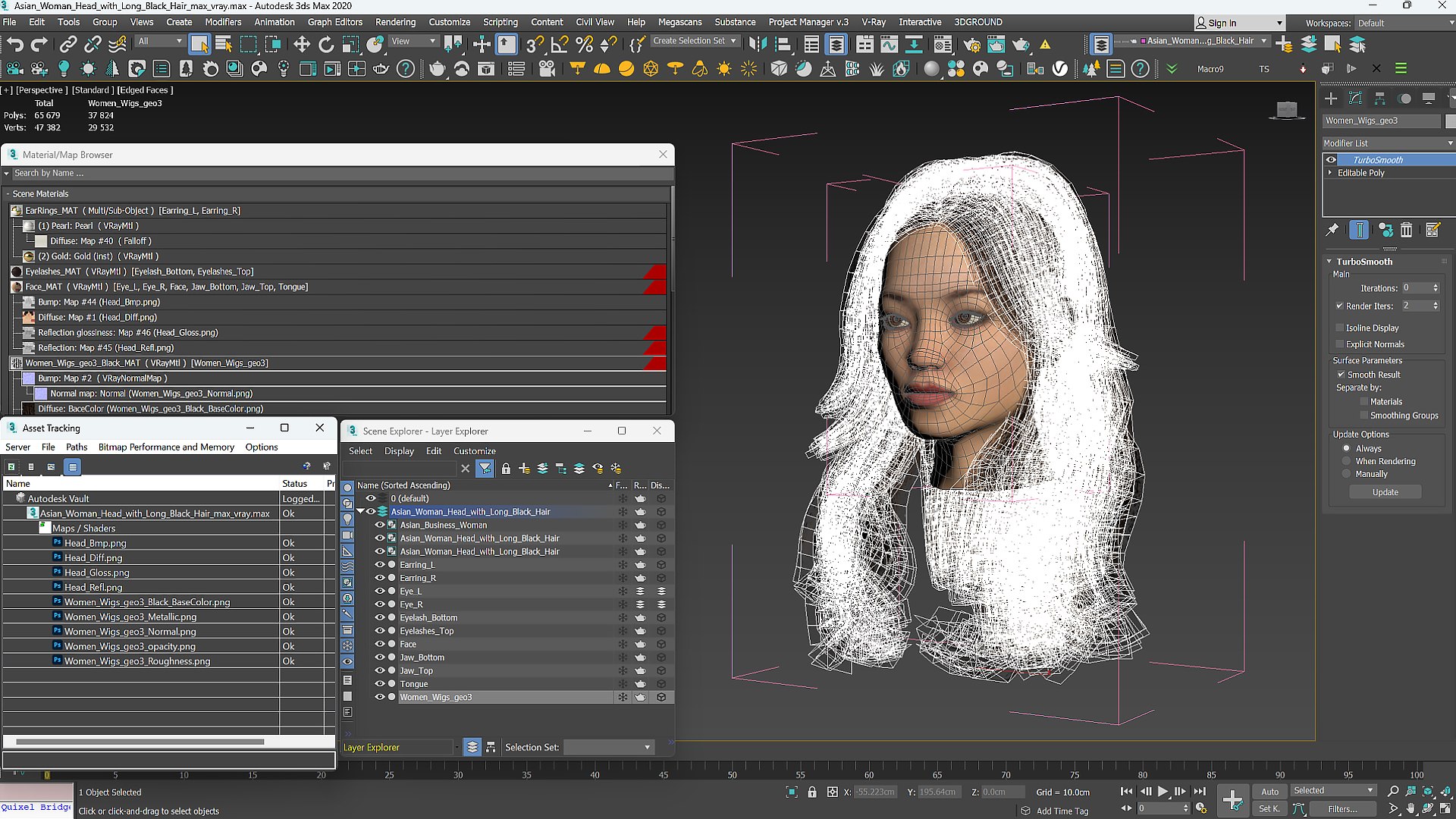 3D Model Asian Woman Head With Long Black Hair - TurboSquid 2367688