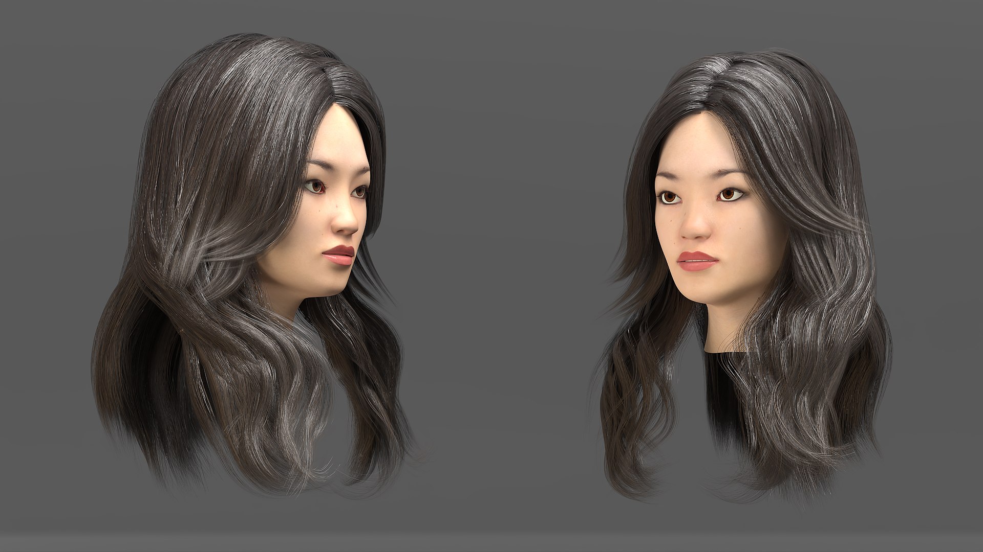 3D Model Asian Woman Head With Long Black Hair - TurboSquid 2367688