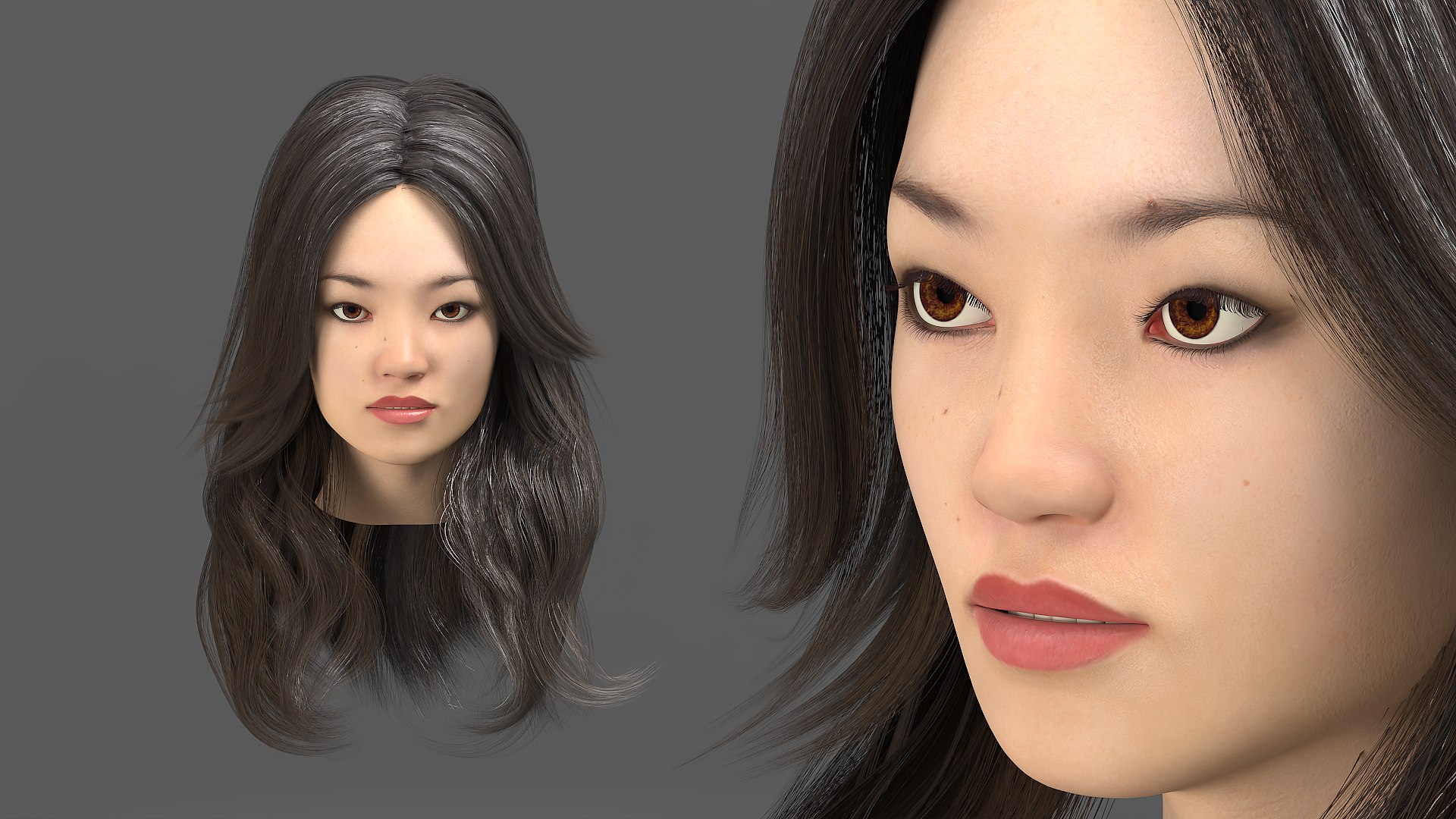 3D Model Asian Woman Head With Long Black Hair - TurboSquid 2367688