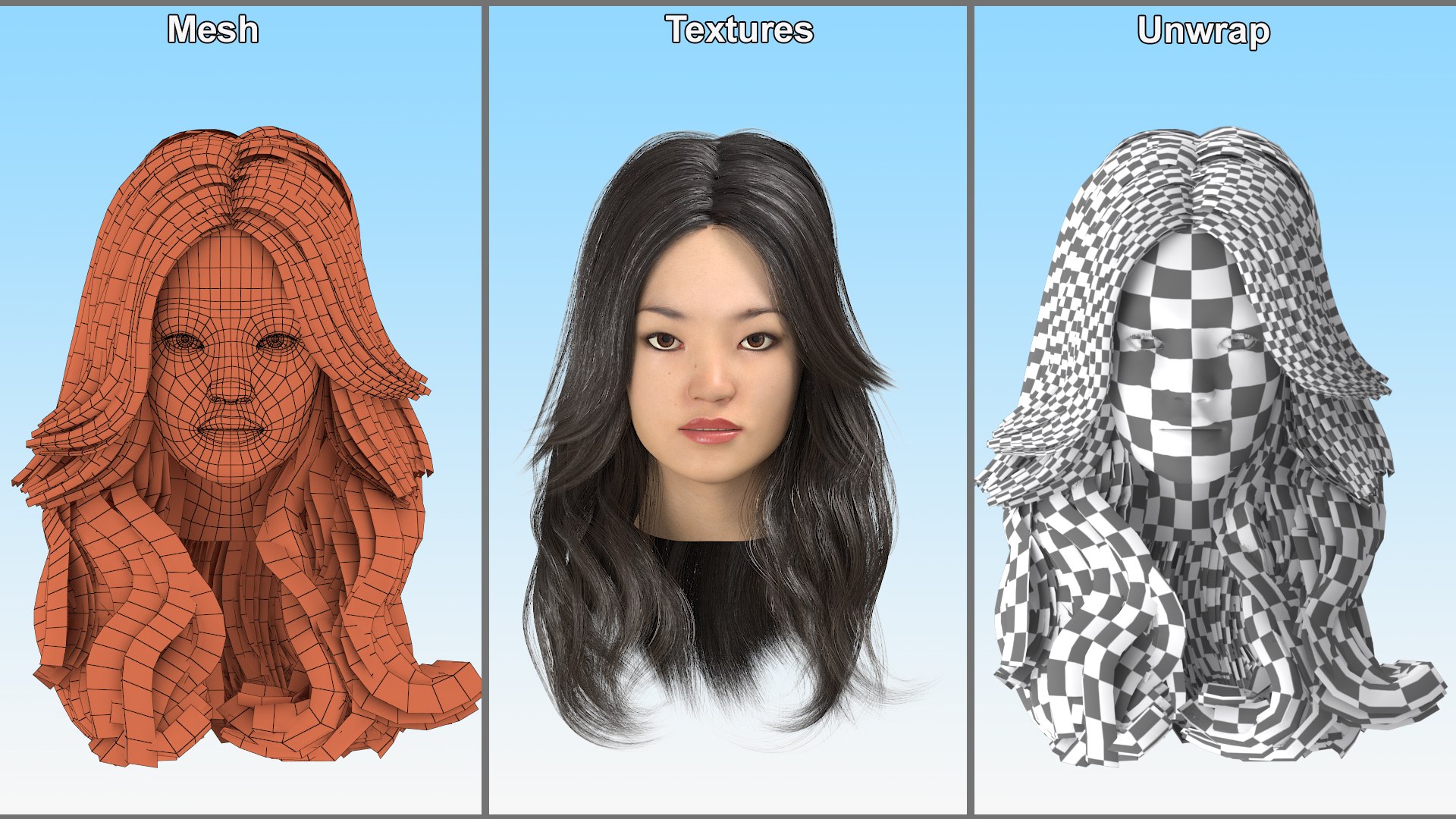 3D Model Asian Woman Head With Long Black Hair - TurboSquid 2367688