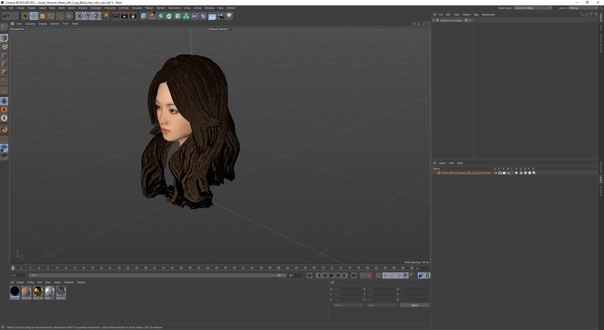 3D Model Asian Woman Head With Long Black Hair - TurboSquid 2367688