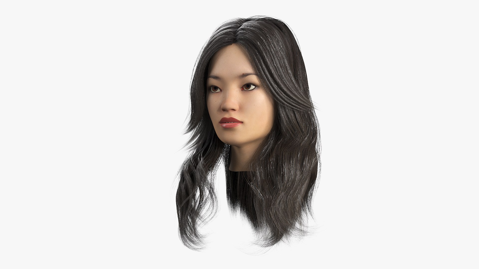 3D Model Asian Woman Head With Long Black Hair - TurboSquid 2367688